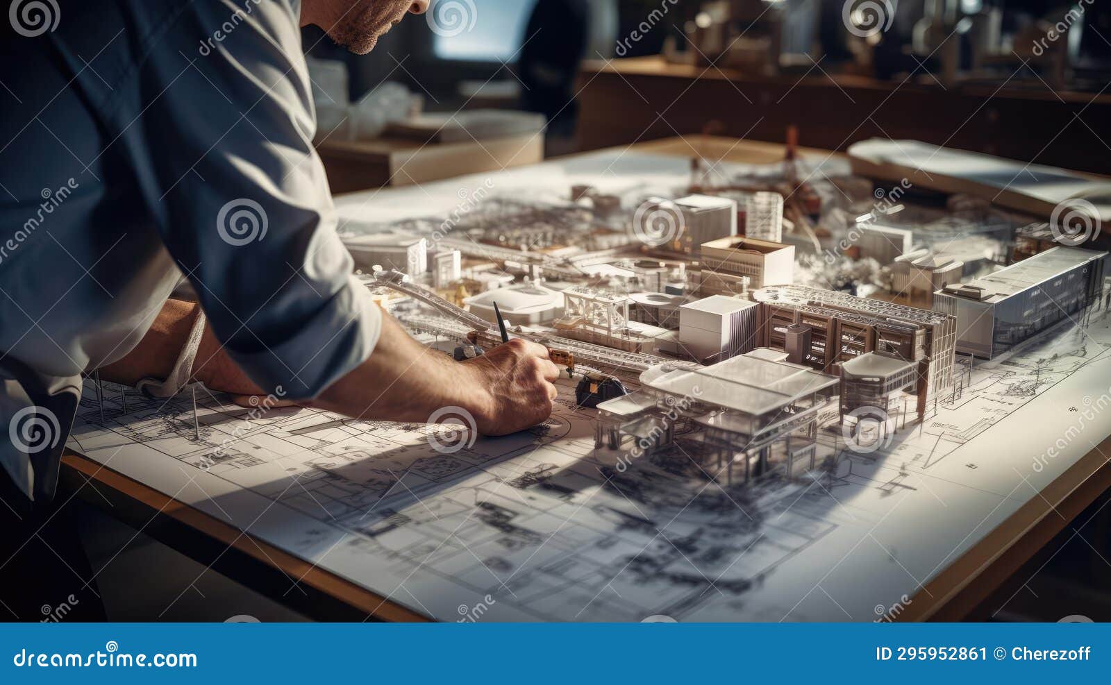 Engineer Architect Develops a Layout of Architecture Stock Illustration ...