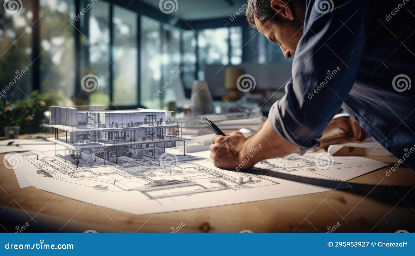 Engineer Architect Develops a Layout of Architecture Stock Illustration ...