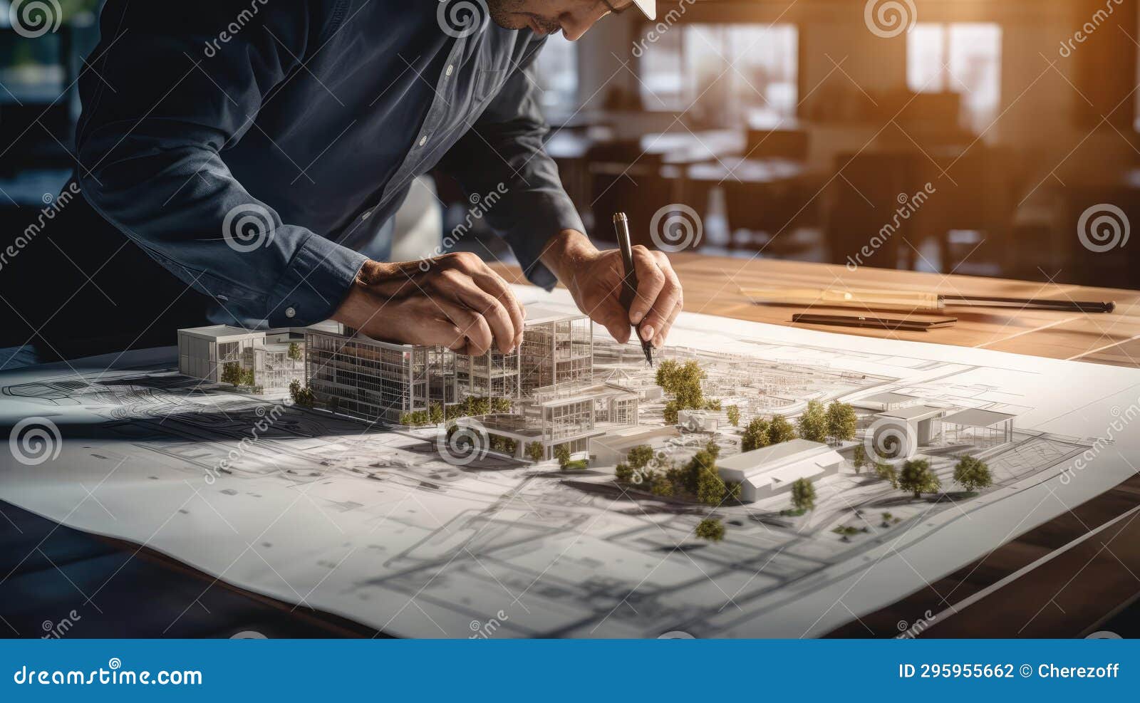 Engineer Architect Develops a Layout of Architecture Stock Illustration ...