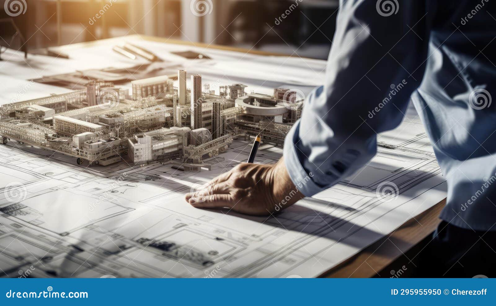 Engineer Architect Develops a Layout of Architecture Stock Illustration ...