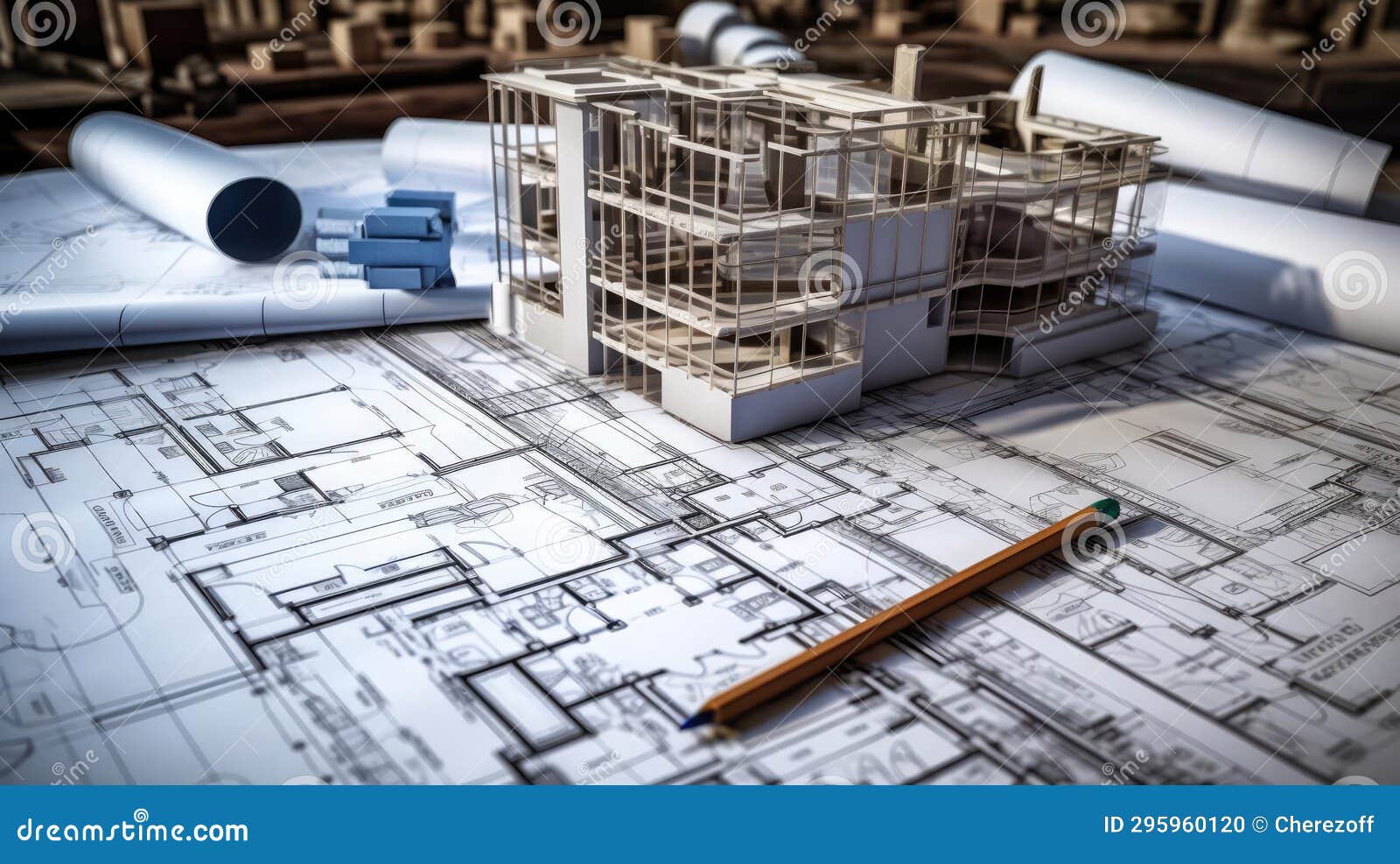 Engineer Architect Develops a Layout of Architecture Stock Illustration ...