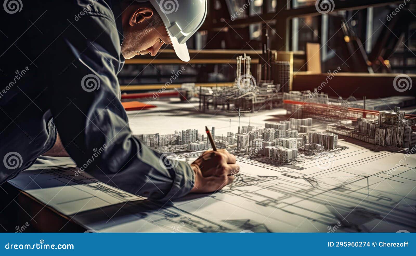 Engineer Architect Develops a Layout of Architecture Stock Illustration ...