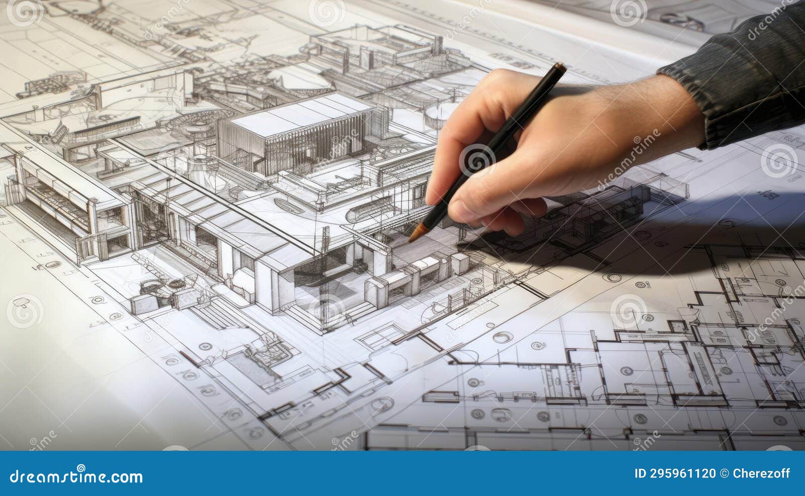 Engineer Architect Develops a Layout of Architecture Stock Photo ...