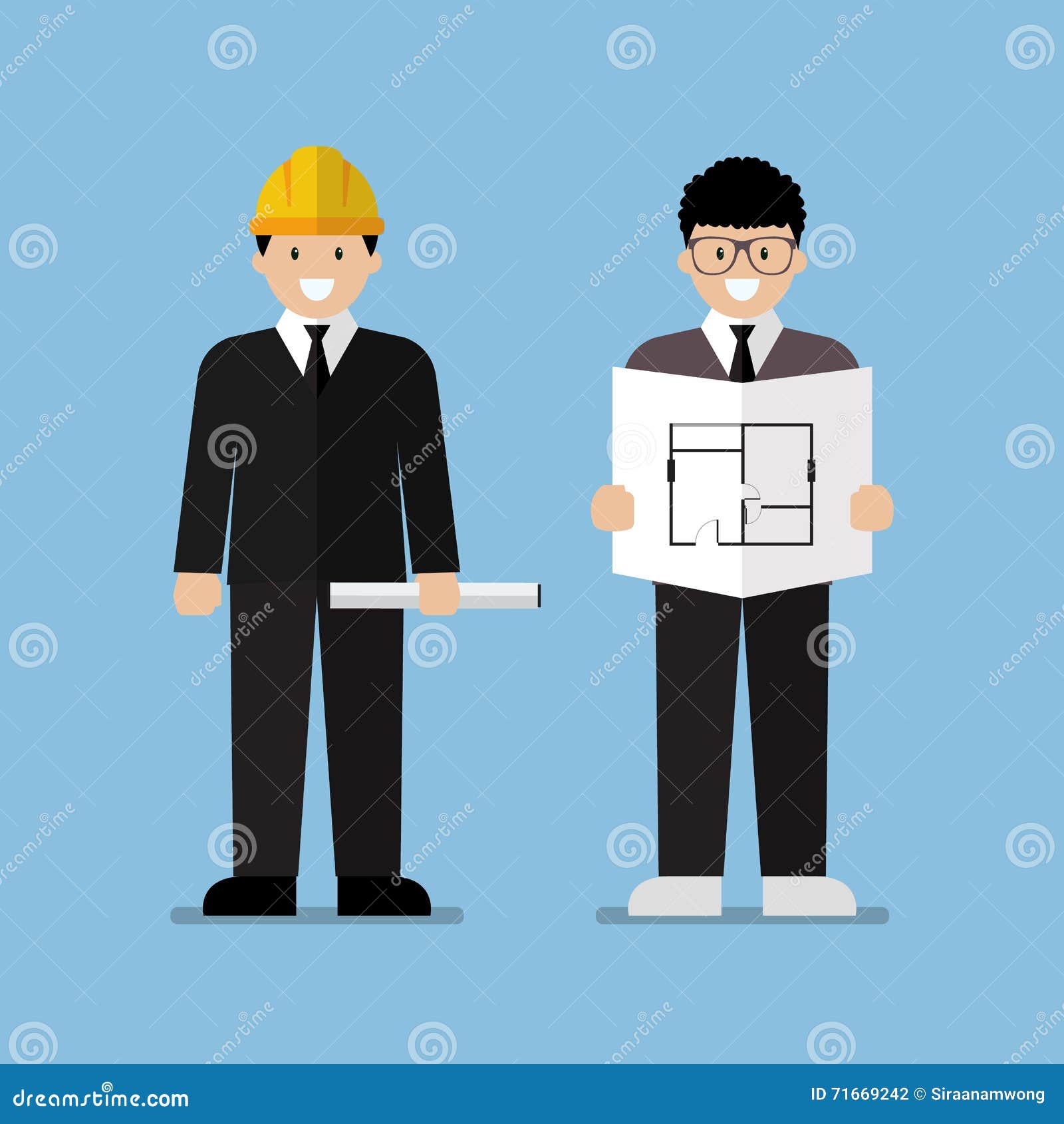 Engineer and Architect Flat Cartoon Stock Vector - Illustration of hard ...