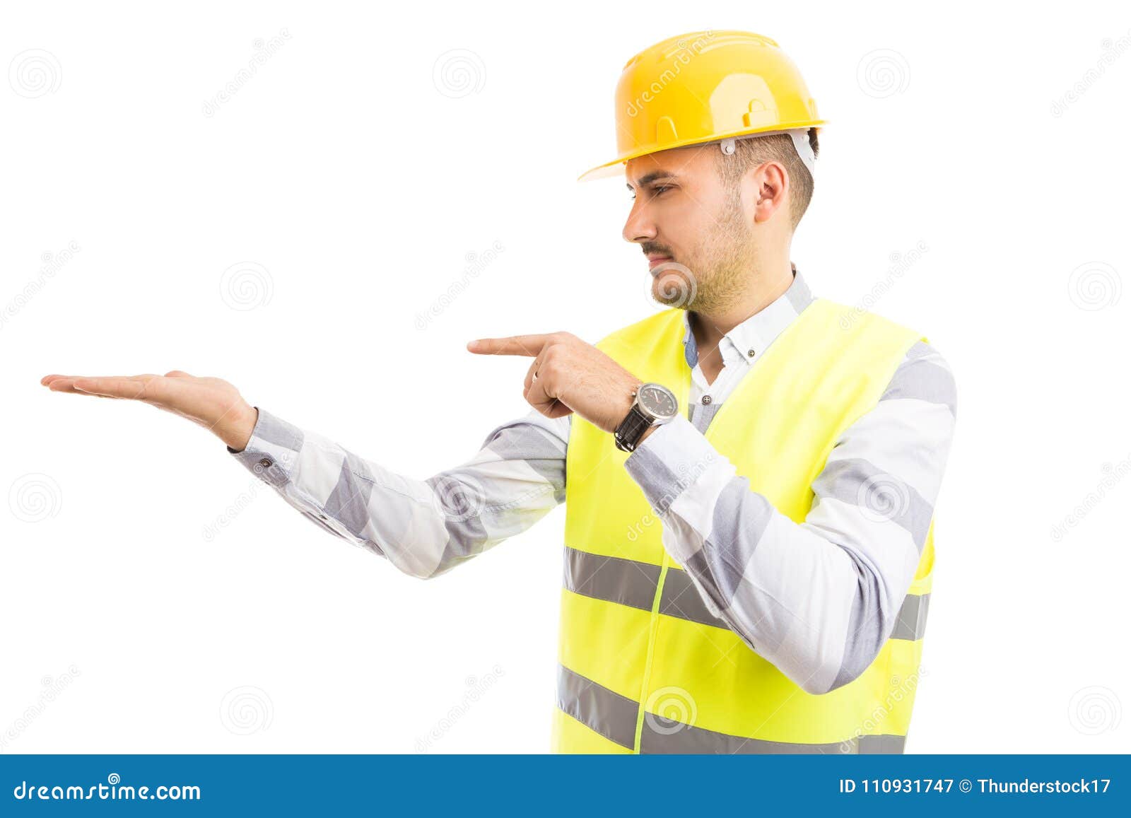 Engineer or Architect Holding Presenting Empty Copy Space Stock Image ...