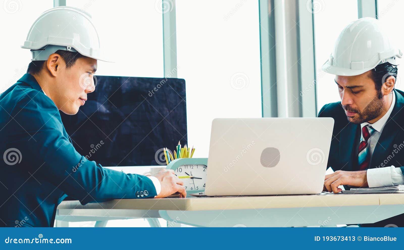 Engineer and Architect Meeting at Office Table Stock Image - Image of ...