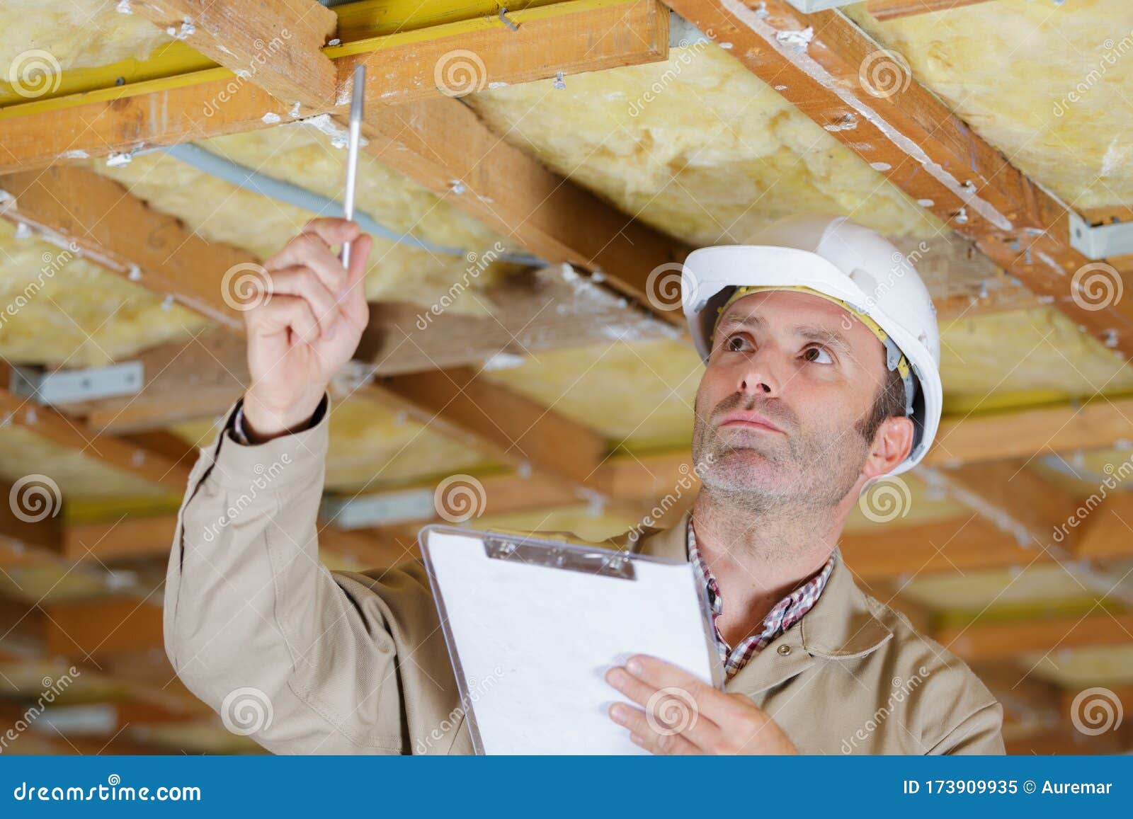 Engineer or Architect Pointing at Ceiling Stock Image - Image of ...