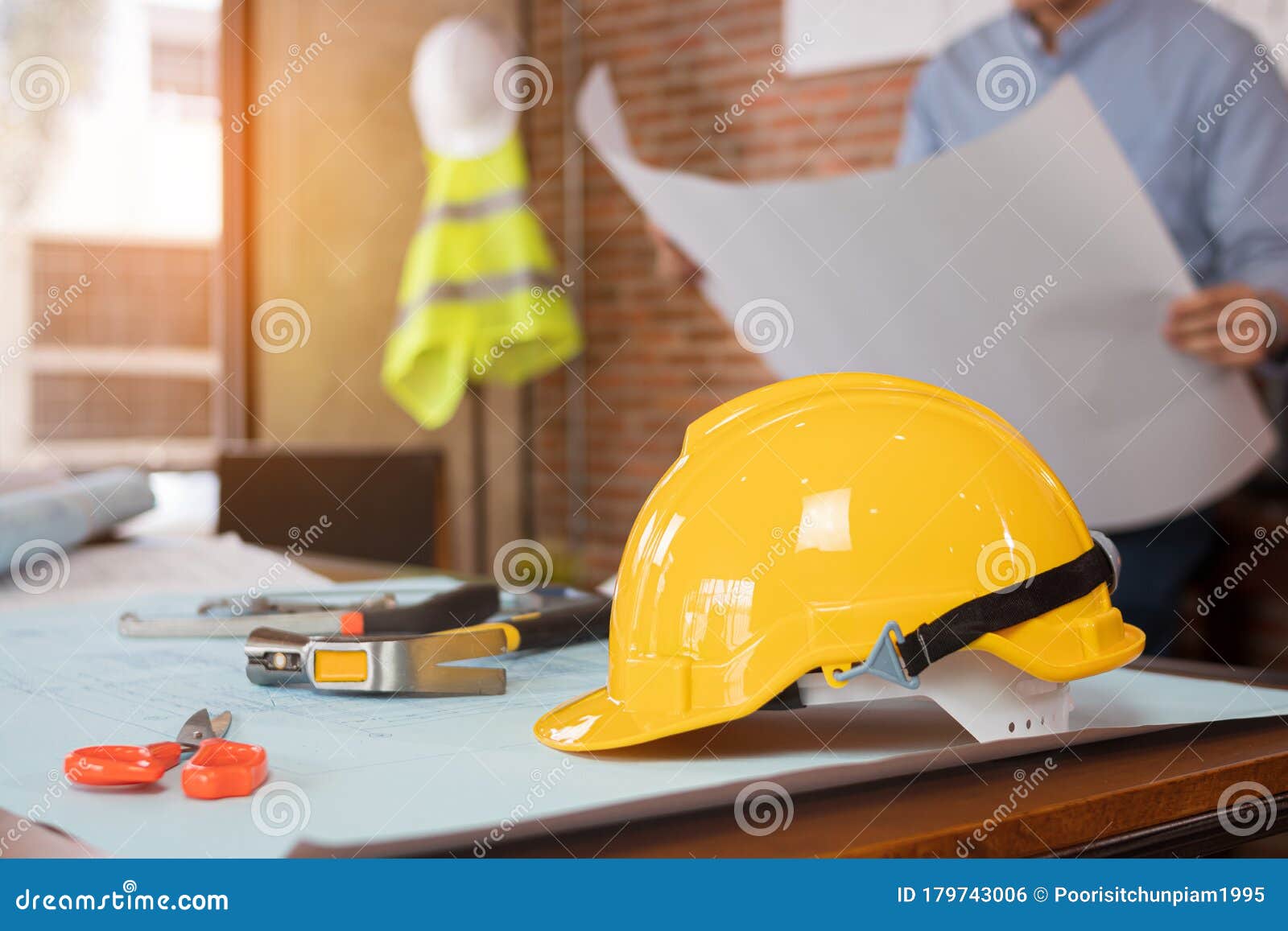 Engineer or Architect is Reading Paper Blueprint Project Plan. Civil ...