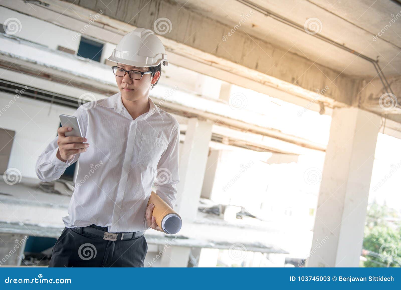 Engineer or Architect Using Smartphone at Construction Site Stock Image ...