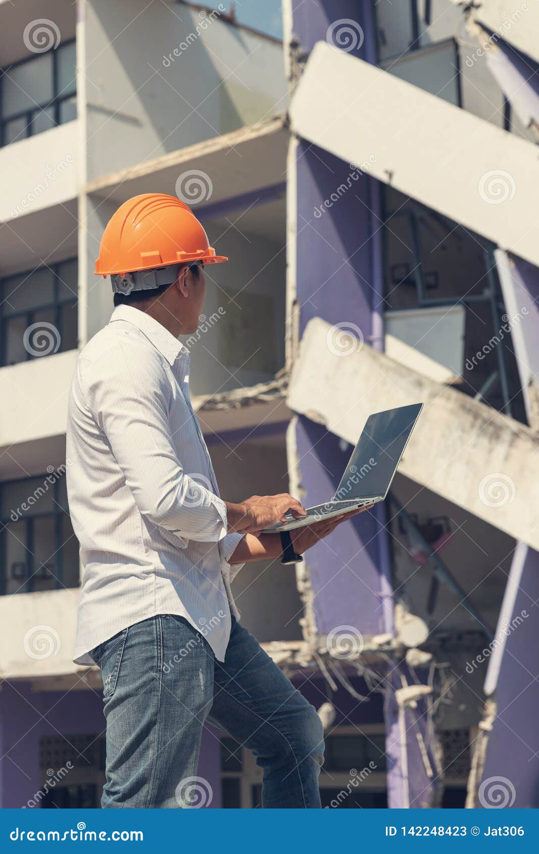 Engineer Architect and Worker Operation Control Demolish Old Building ...