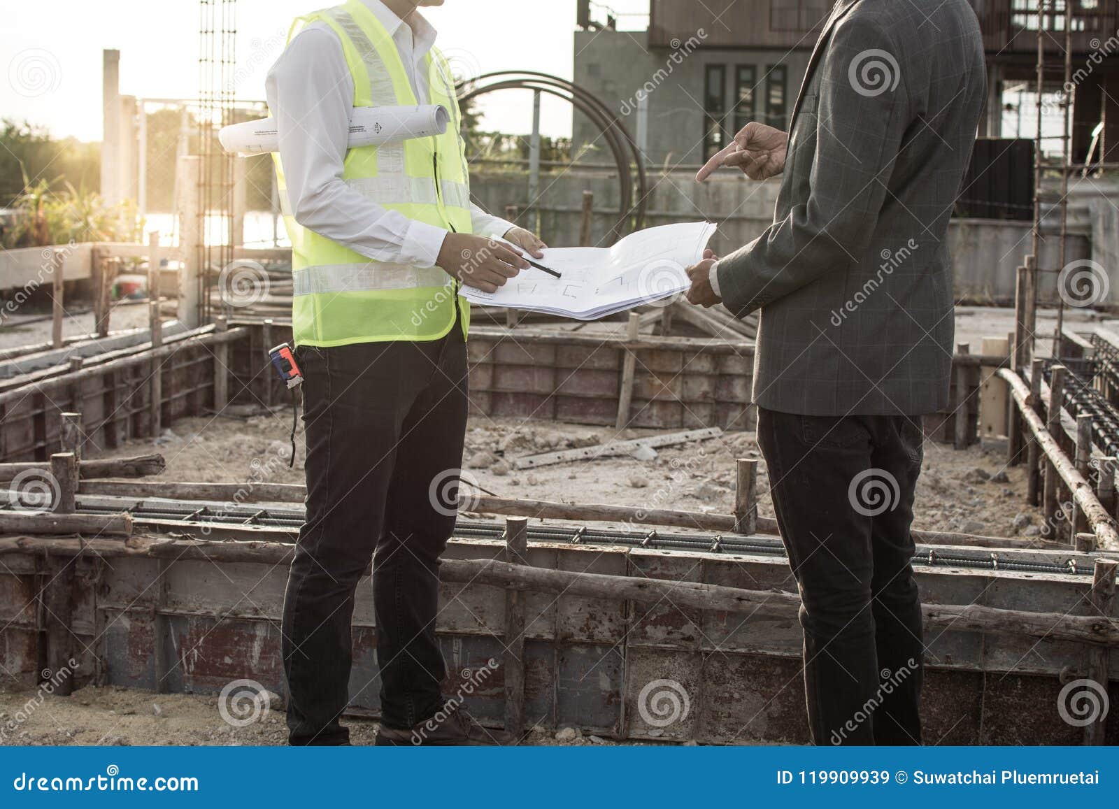 Engineer and Architect Working at Construction Site Stock Image - Image ...