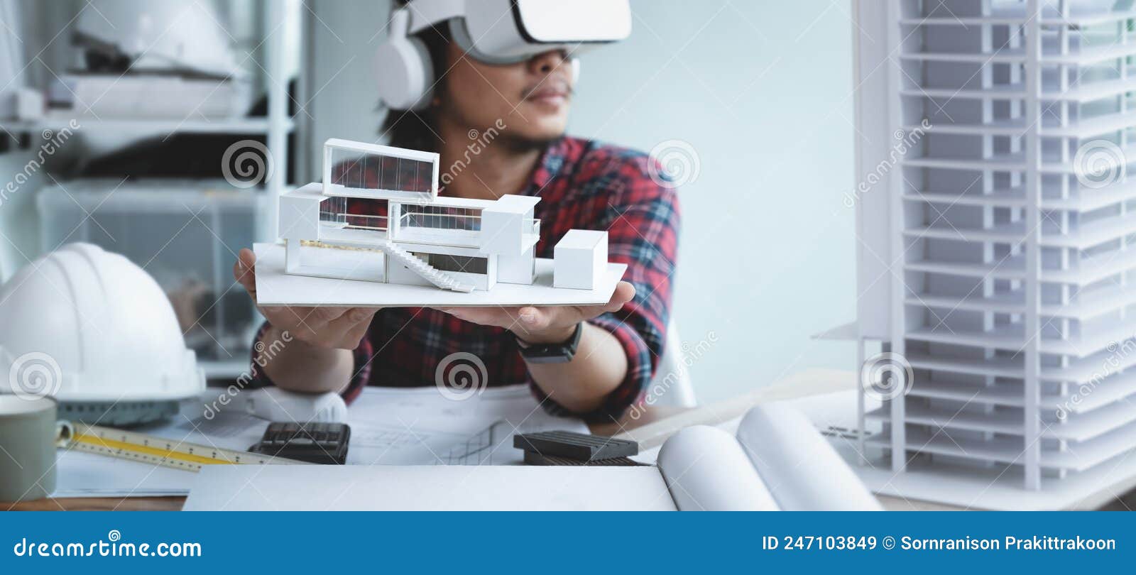 Engineer or Architects Wearing Virtual Reality Headsets for Work with ...