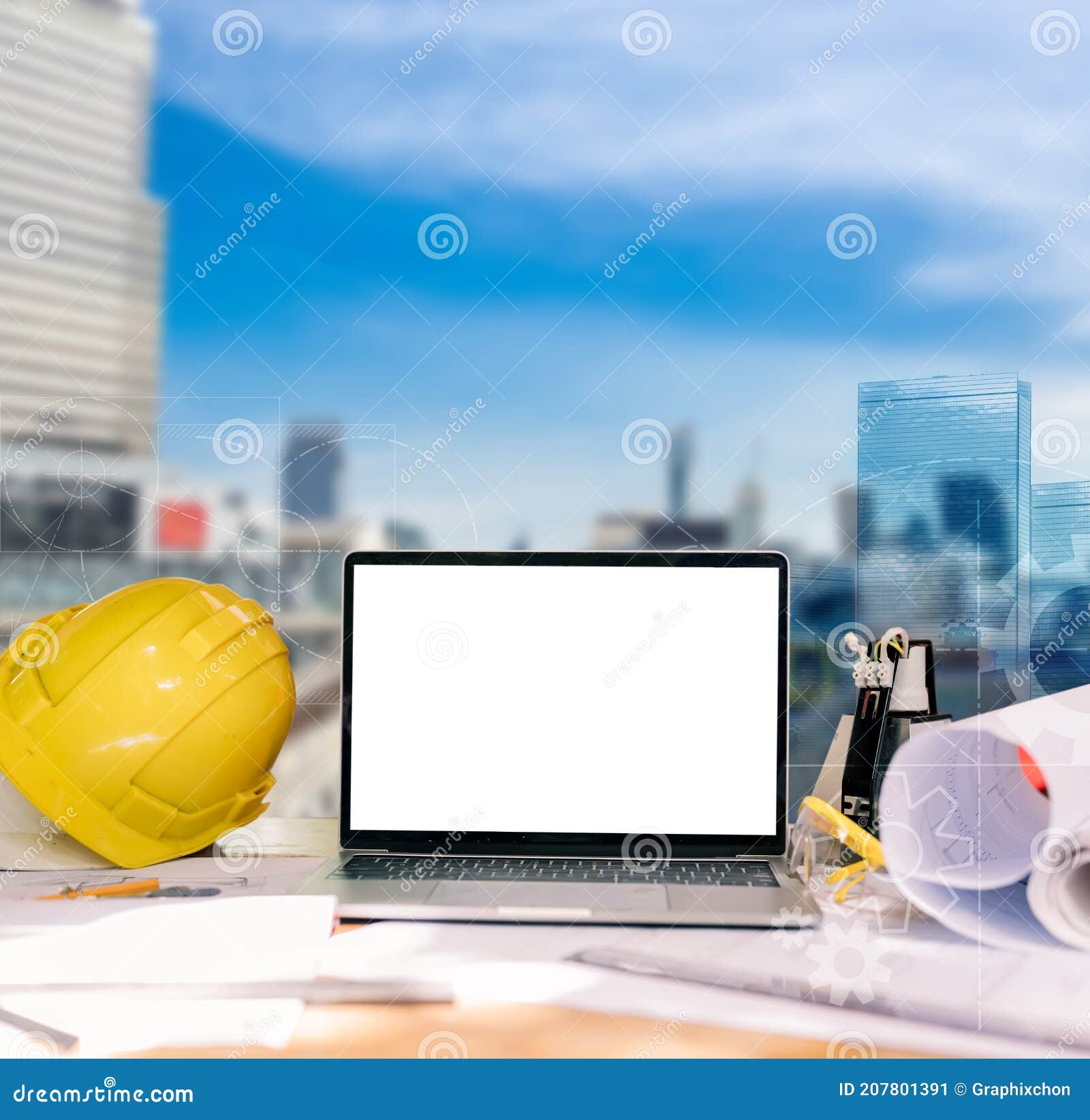 Engineer and Architecture Technology Concept with Building Background ...