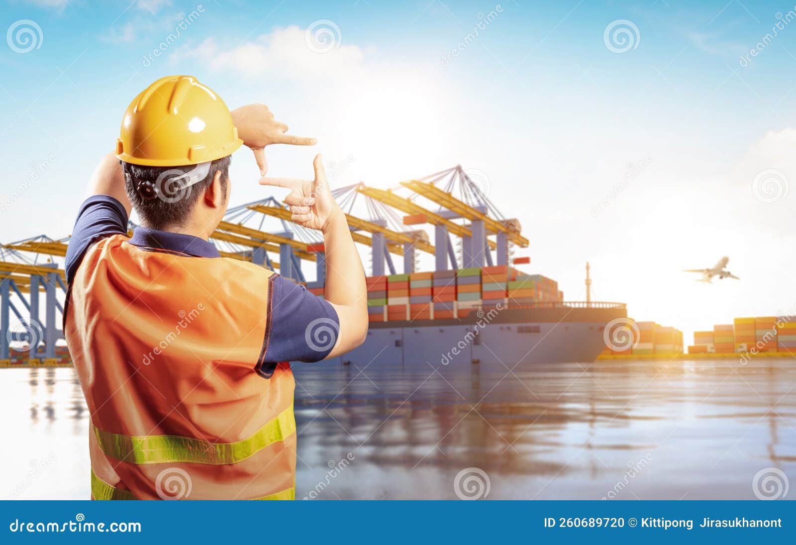 Engineer Worker Work at Container Terminal Port Stock Photo - Image of ...