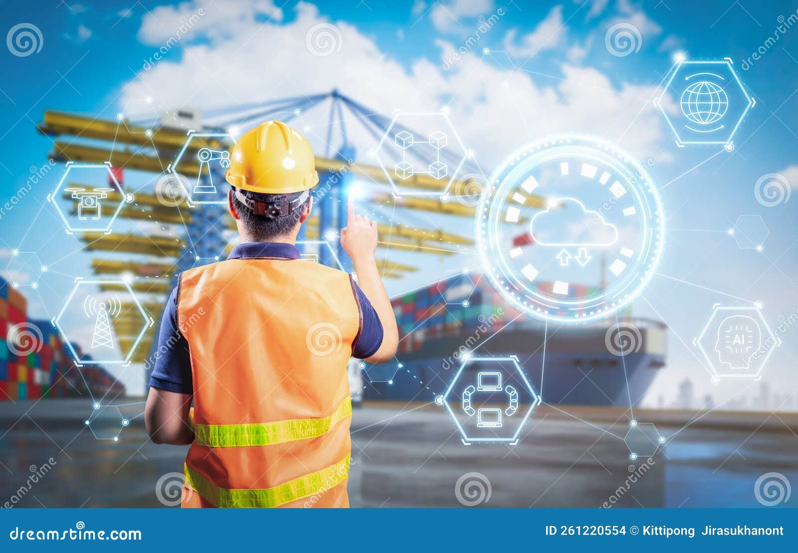 Engineer or Asian Worker Work at Terminal Port Stock Photo - Image of ...
