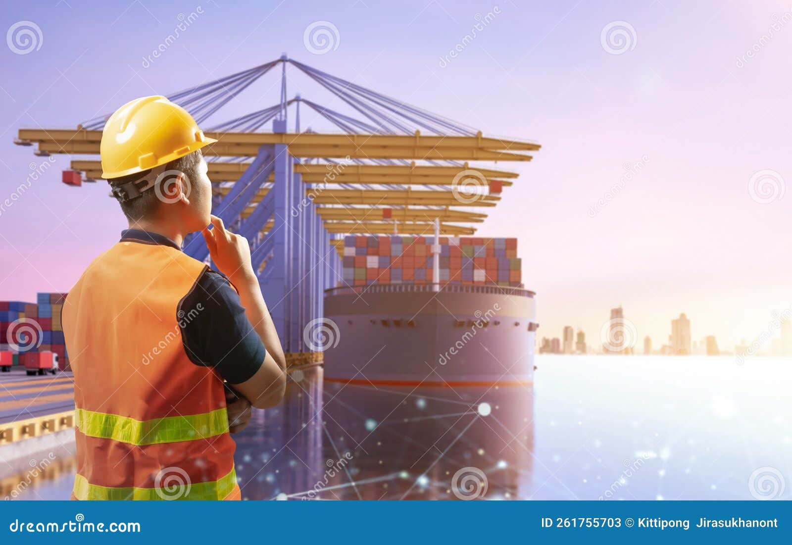 Engineer or Asian Worker Work at Container Terminal Port Stock Image ...