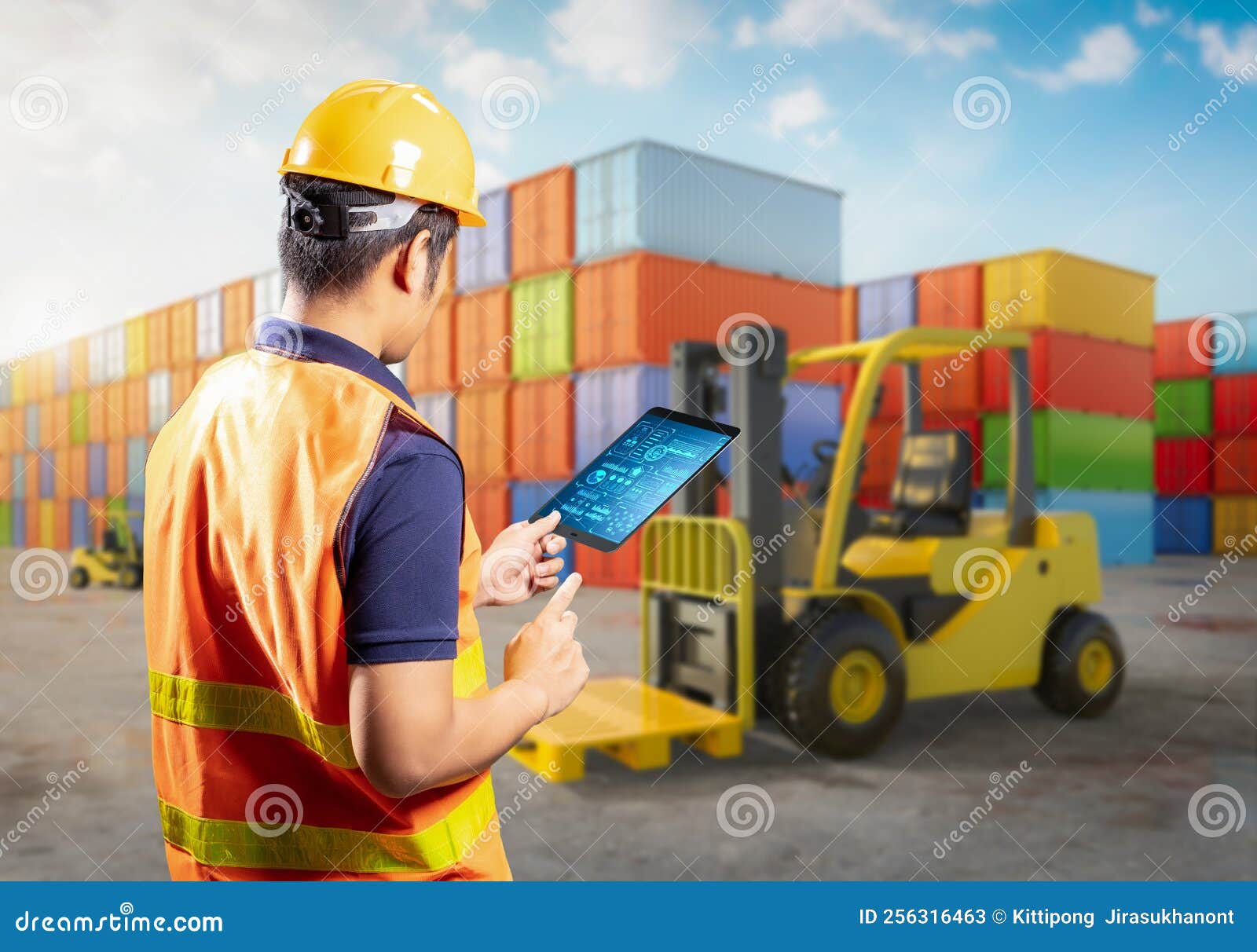 Engineer or Asian Worker Work at Container Terminal Stock Image - Image ...
