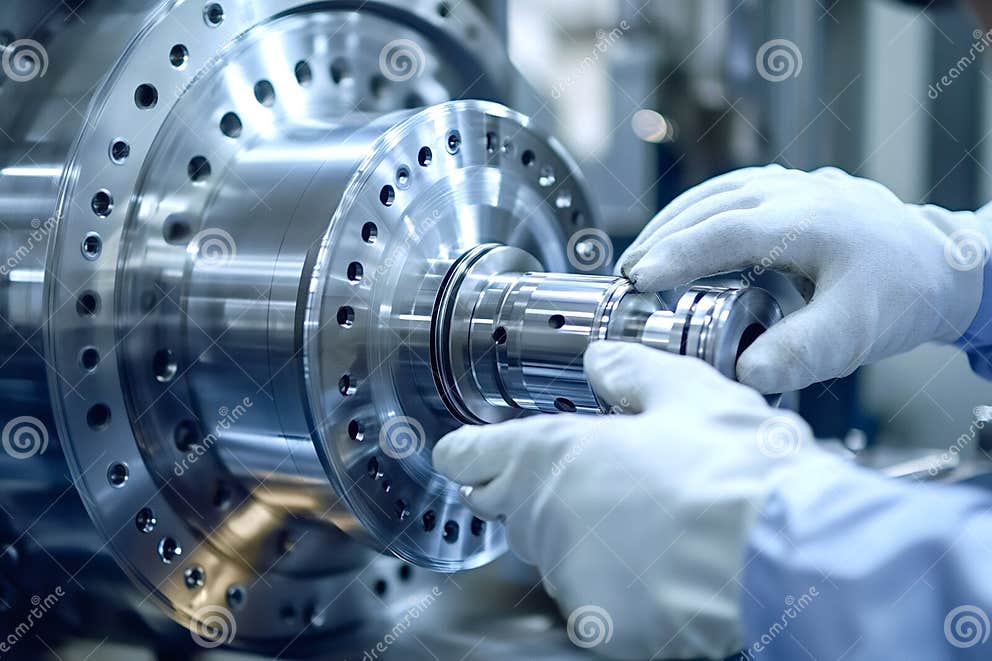 Engineer Assembling Complex Metal Part in High-tech Manufacturing ...