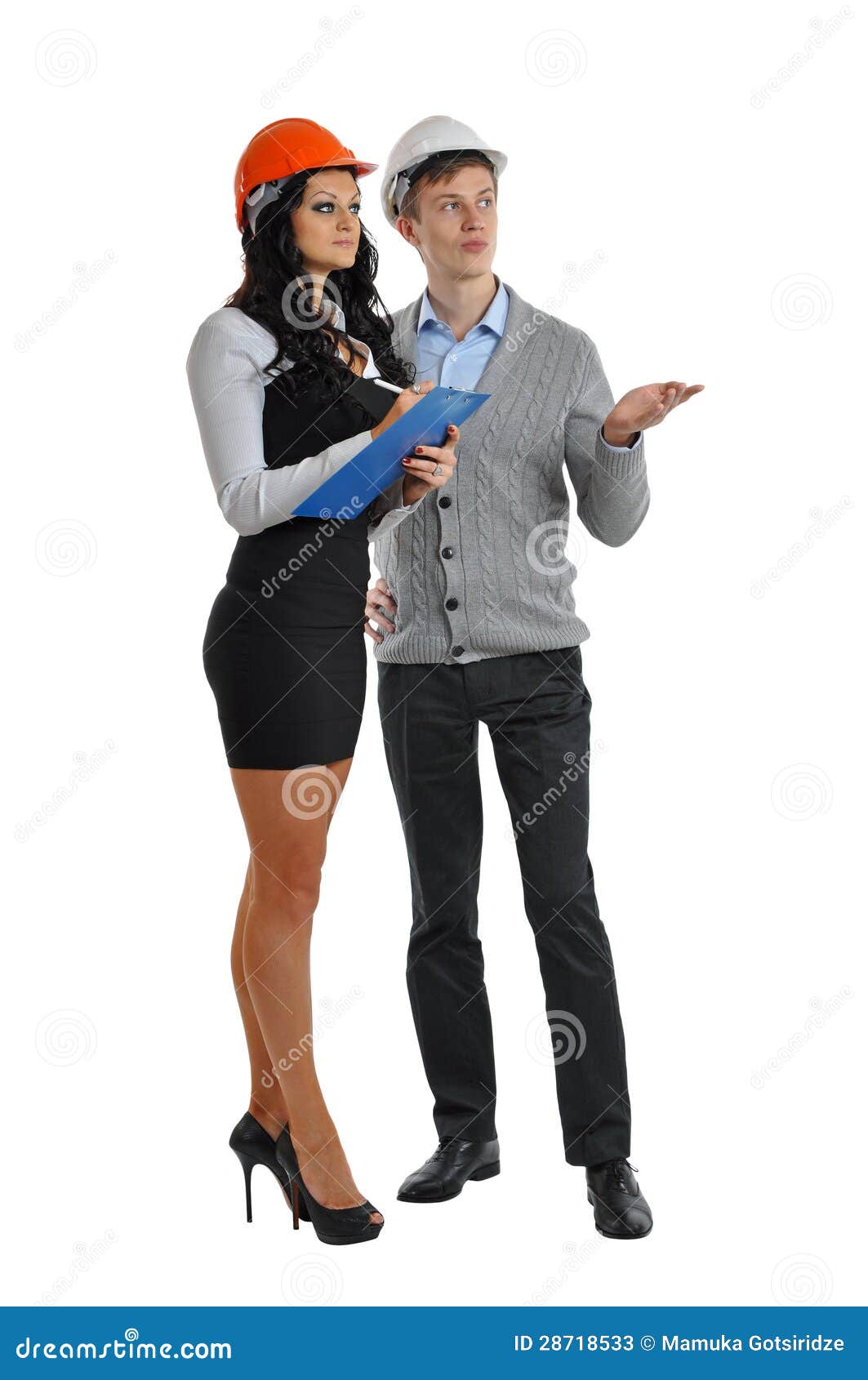 Engineer and Assistant in Helmets Stock Image - Image of isolated ...