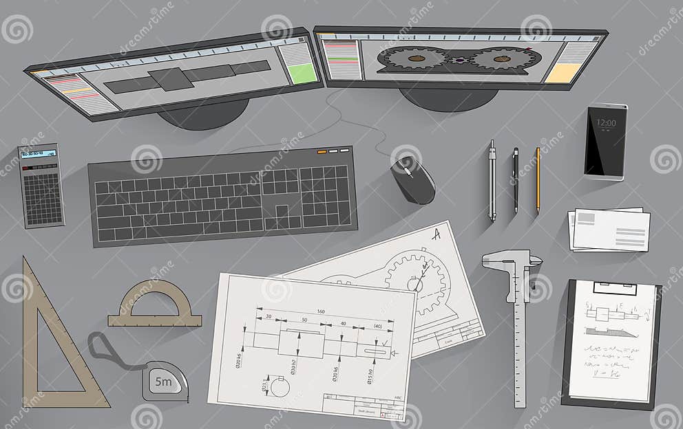 Engineer attributes stock vector. Illustration of desk - 88259423