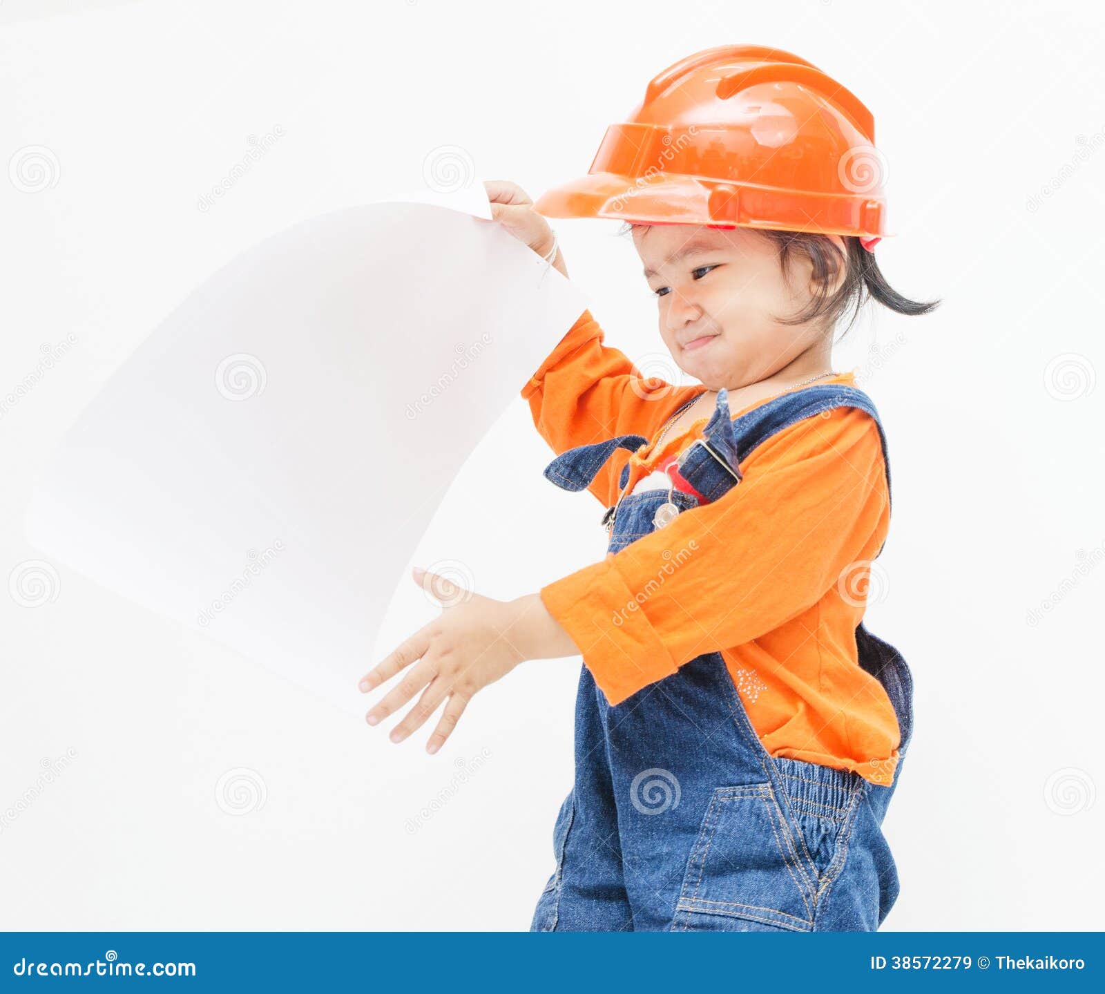 Engineer Baby Girl and Paper in Hand Stock Image - Image of constructor ...