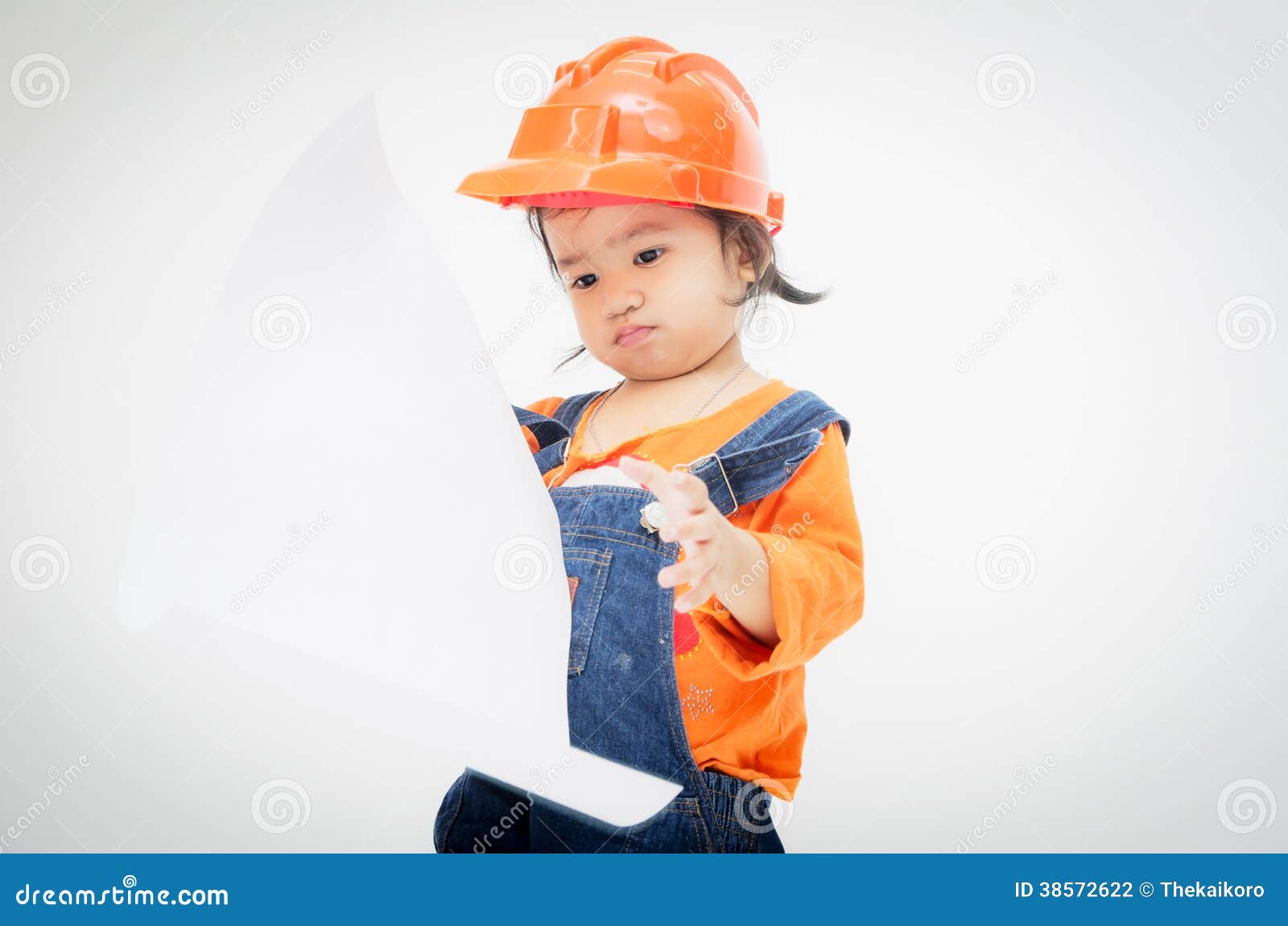 Engineer Baby Girl and Paper in Hand Stock Photo - Image of millwright ...