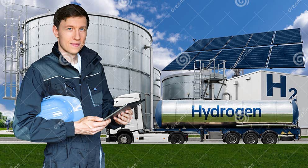 Engineer on a Background of Hydrogen Factory Stock Image - Image of ...
