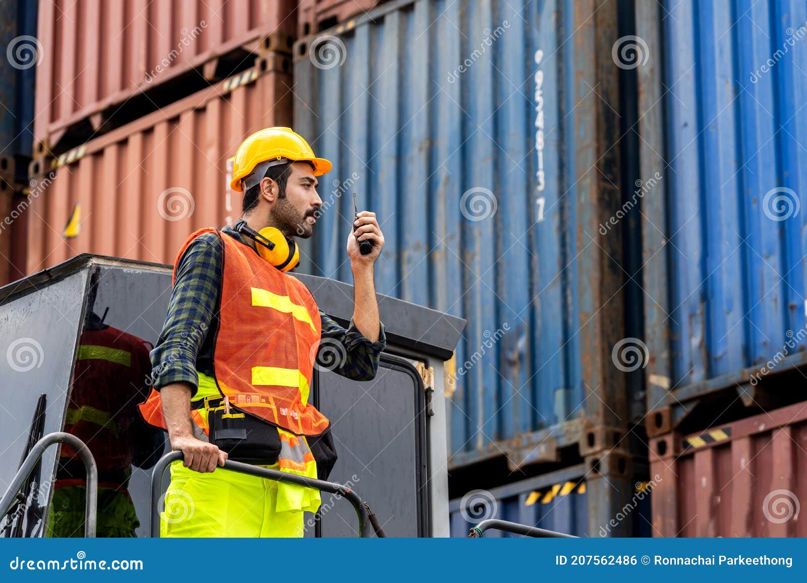 Engineer Beard Man Standing with Ware a Yellow Helmet To Control ...