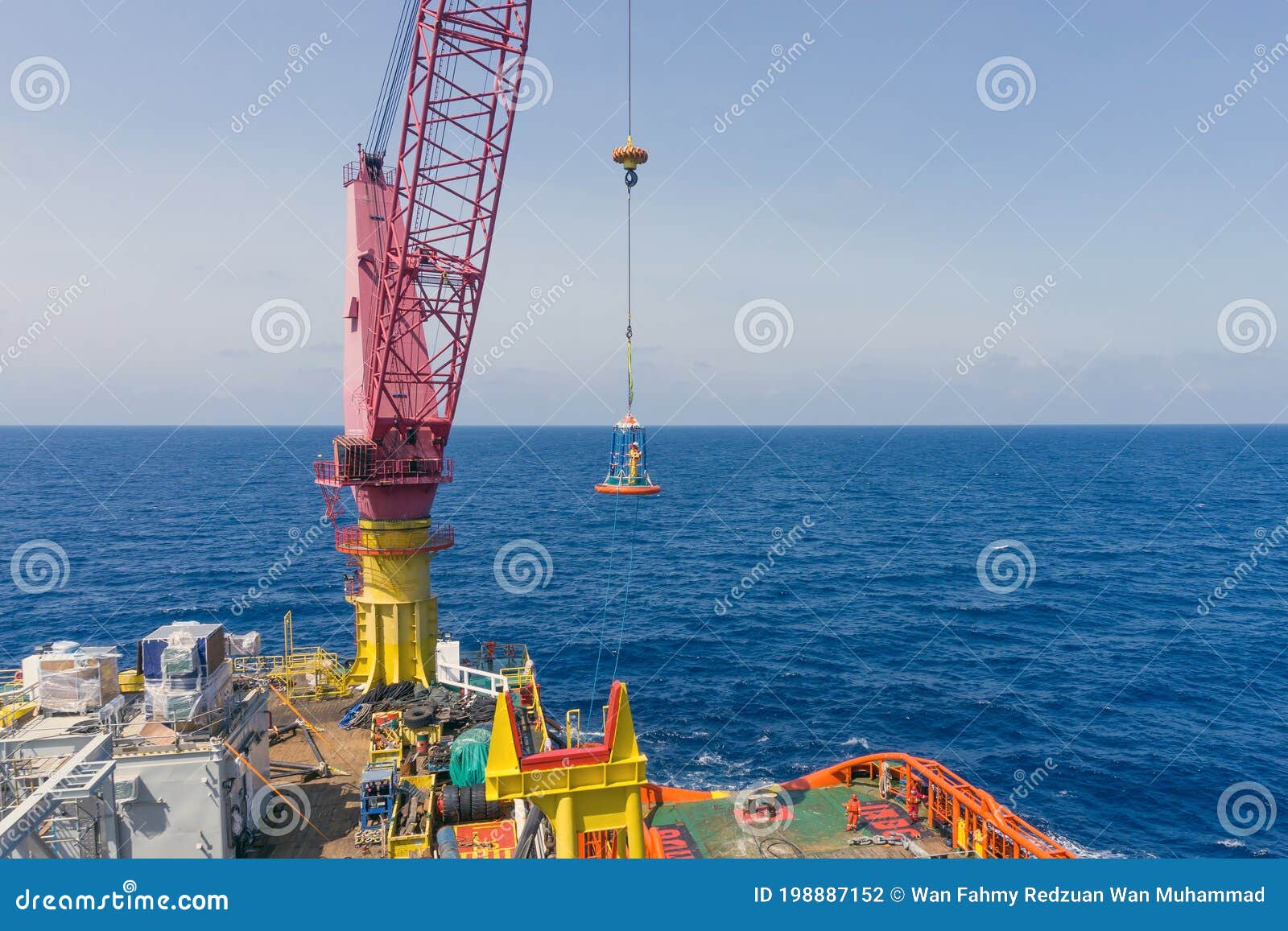 Offshore Pedestal Crane Doing Lifting Activities Onboard Offshore ...
