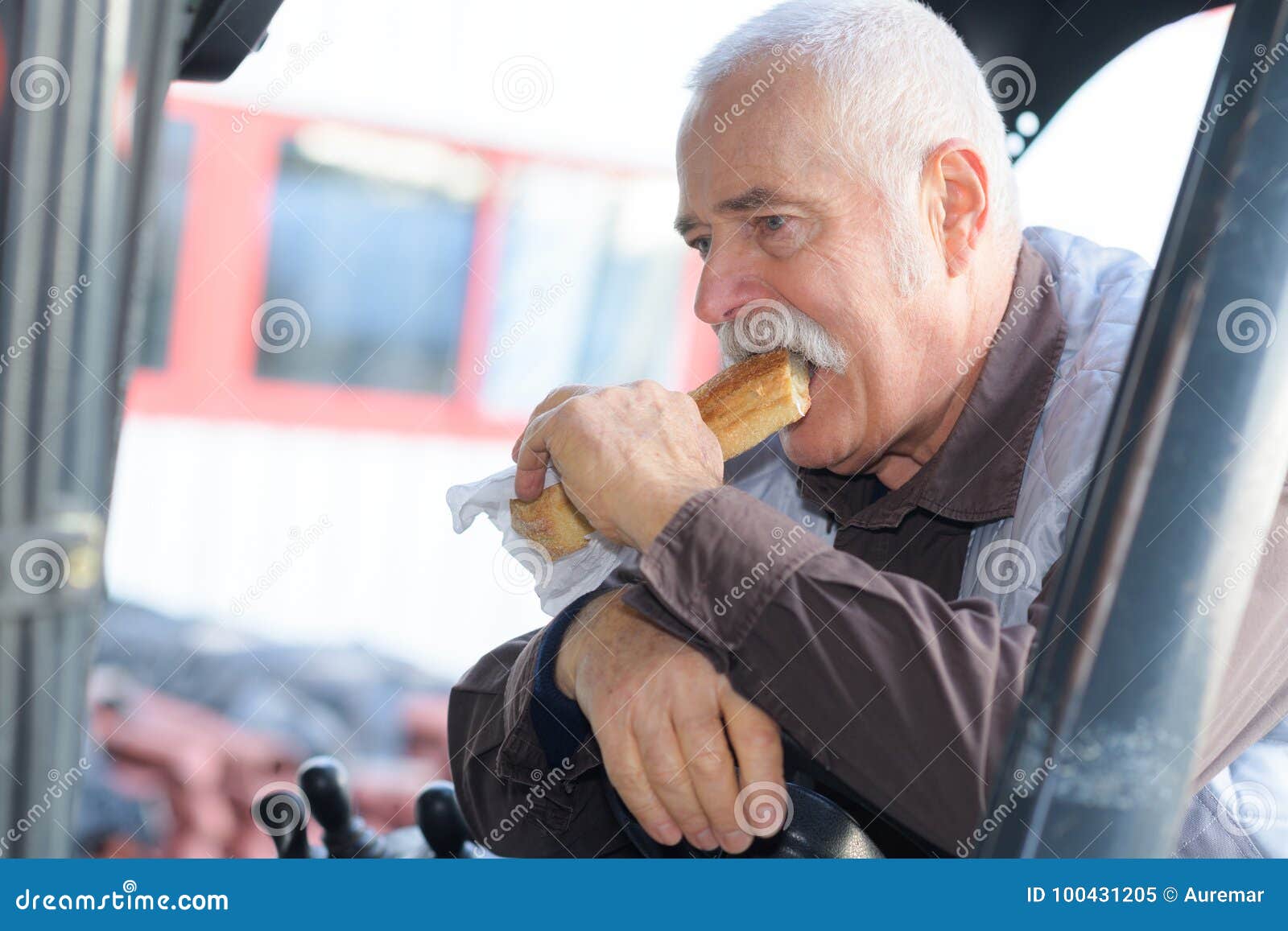 Engineer Biting Sandwich in Lunch Break Stock Image - Image of hold ...