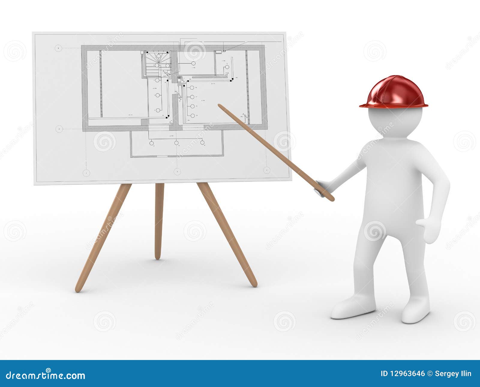 Engineer at Board with Plan Stock Illustration - Illustration of ...