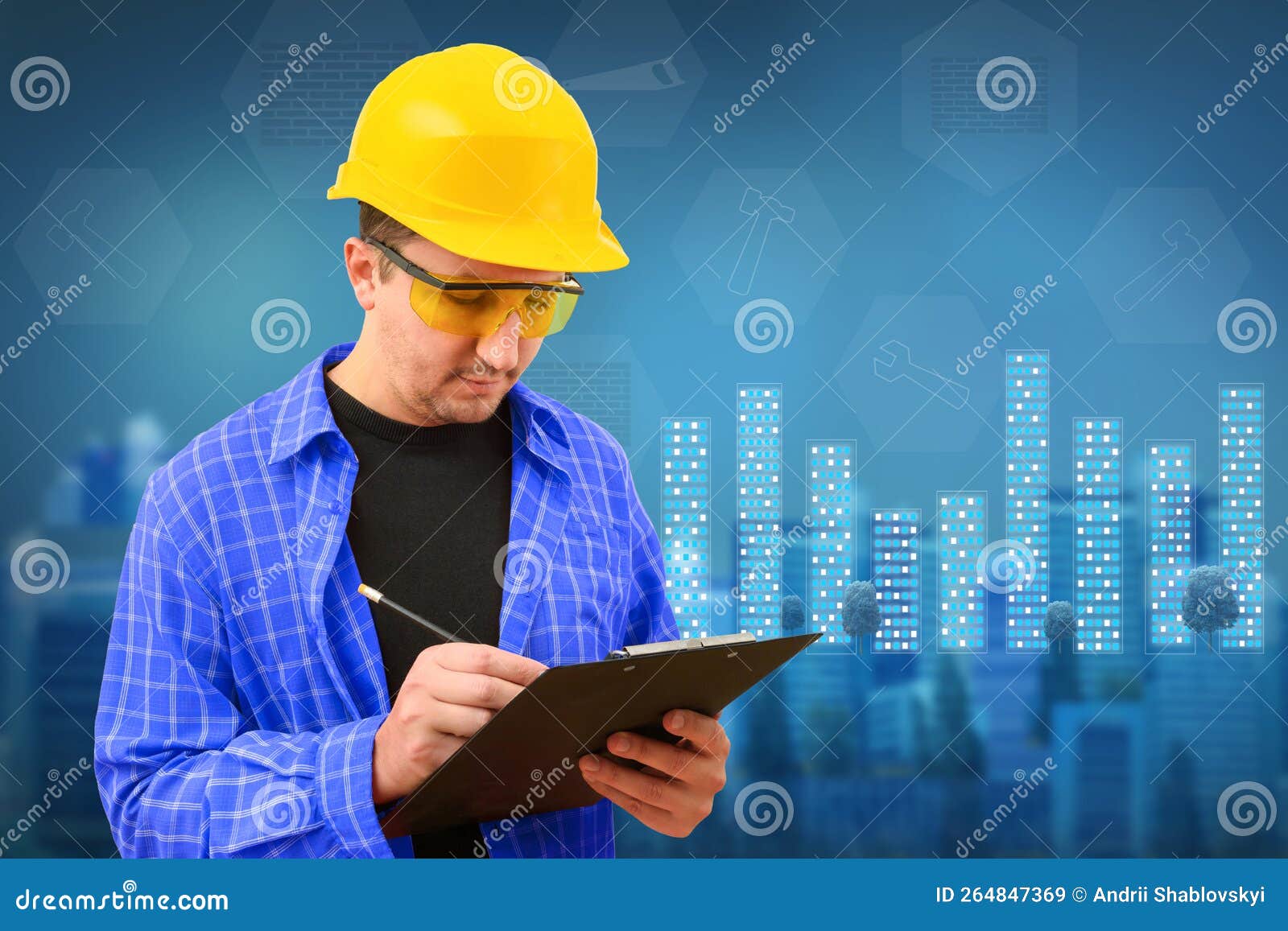 Engineer or Builder on the Background of Construction Symbols and ...