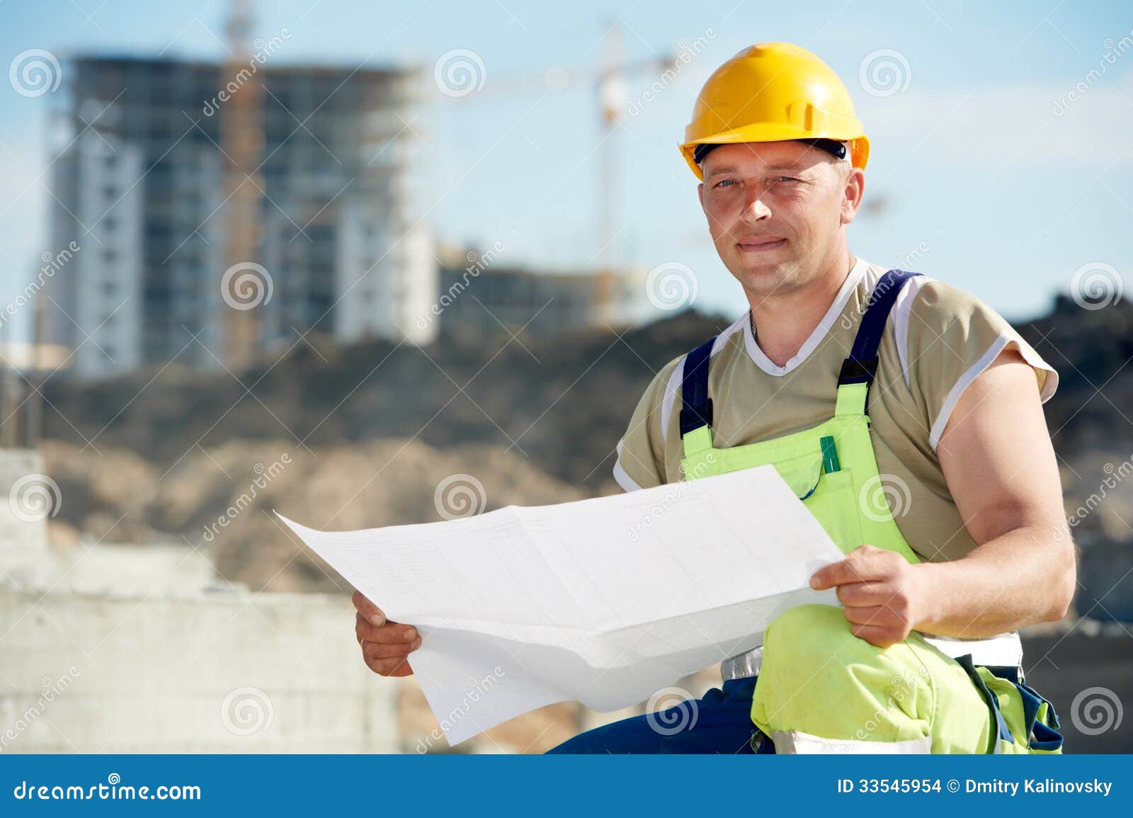 Engineer Builder at Construction Site with Draft Stock Photo - Image of ...