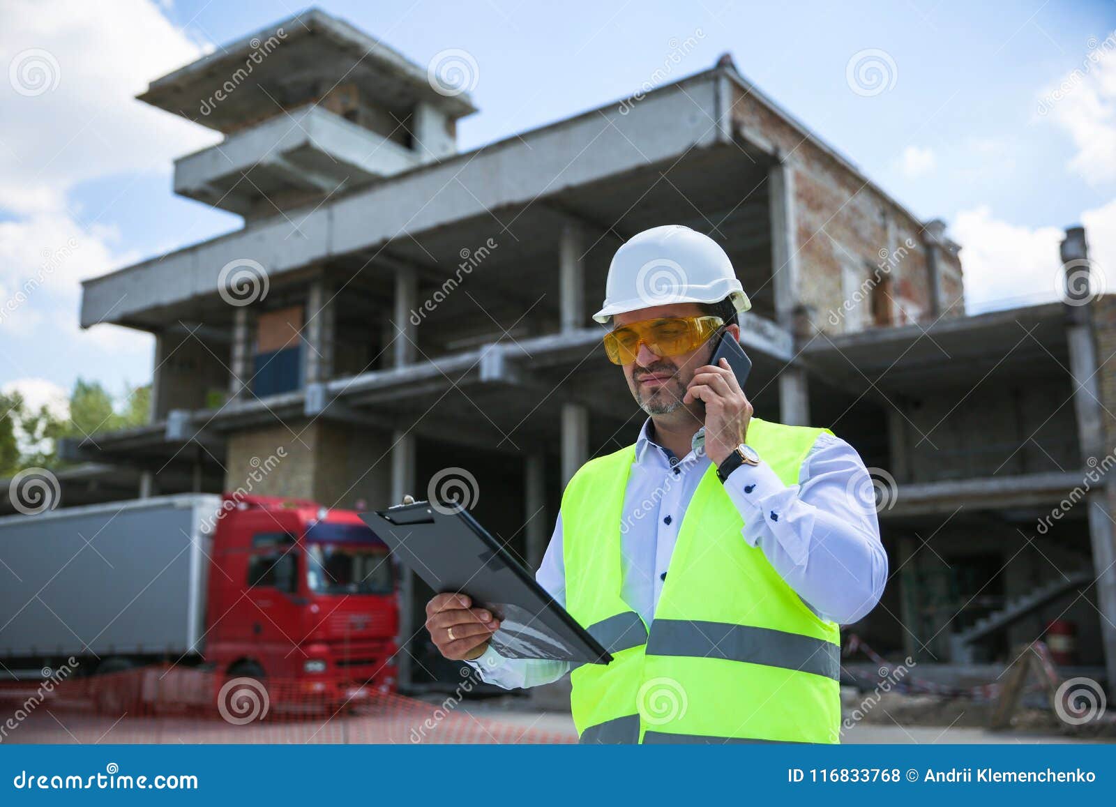 Engineer Builder at Construction Site Stock Photo - Image of area, home ...