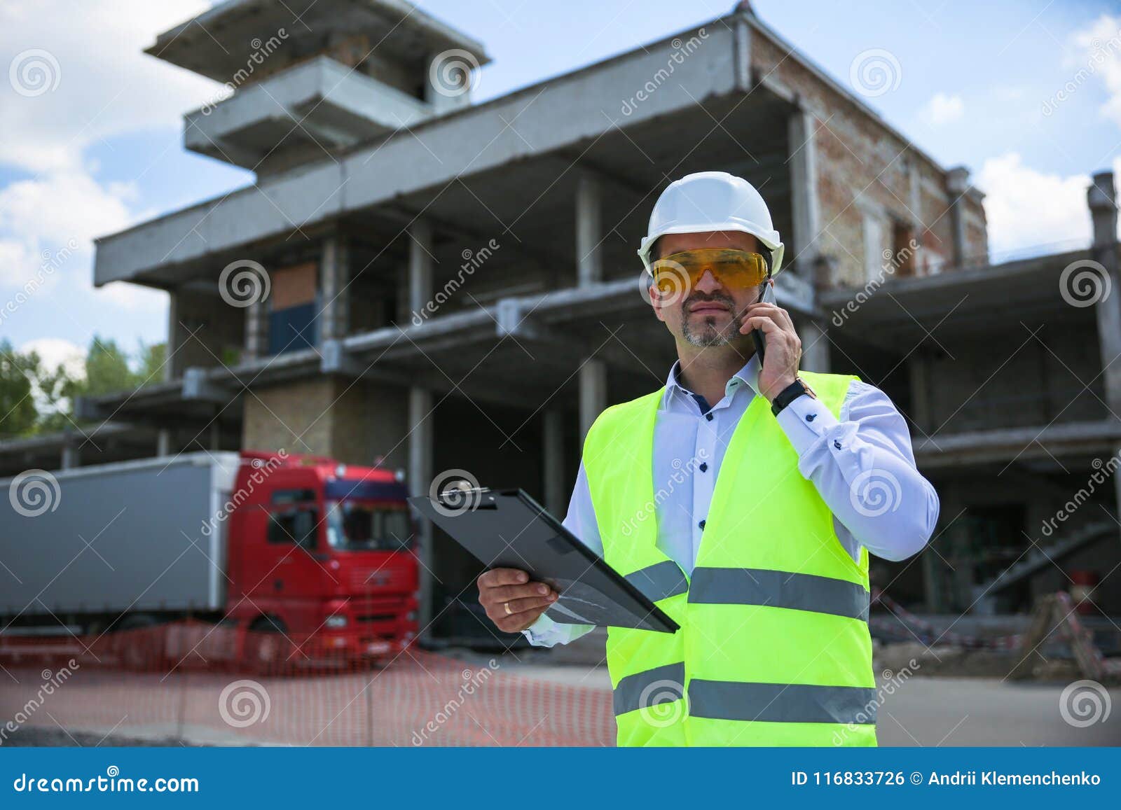 Engineer Builder at Construction Site Stock Photo - Image of ...
