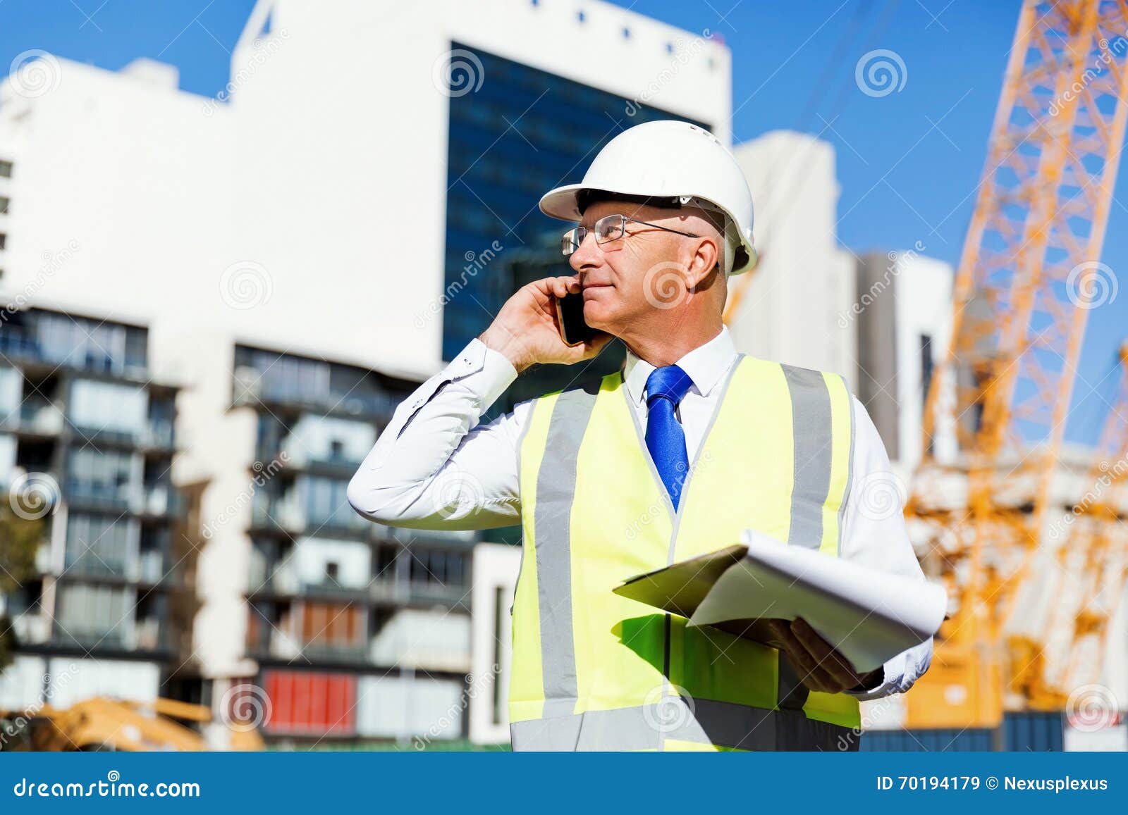 Engineer Builder at Construction Site Stock Image - Image of ...