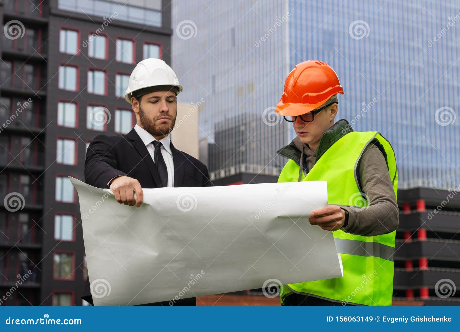 Engineer and Builder Explaining Drawing Architect Plan Professional ...
