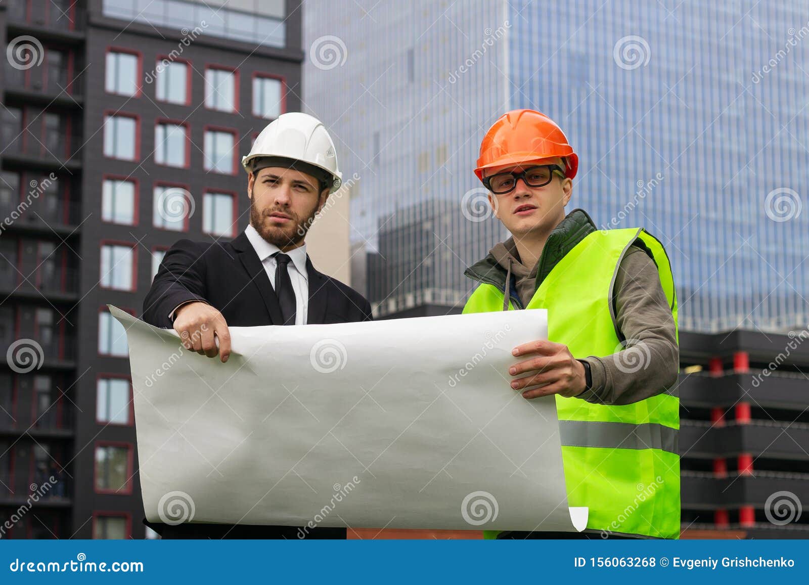 Engineer and Builder Explaining Drawing Architect Plan Professional ...