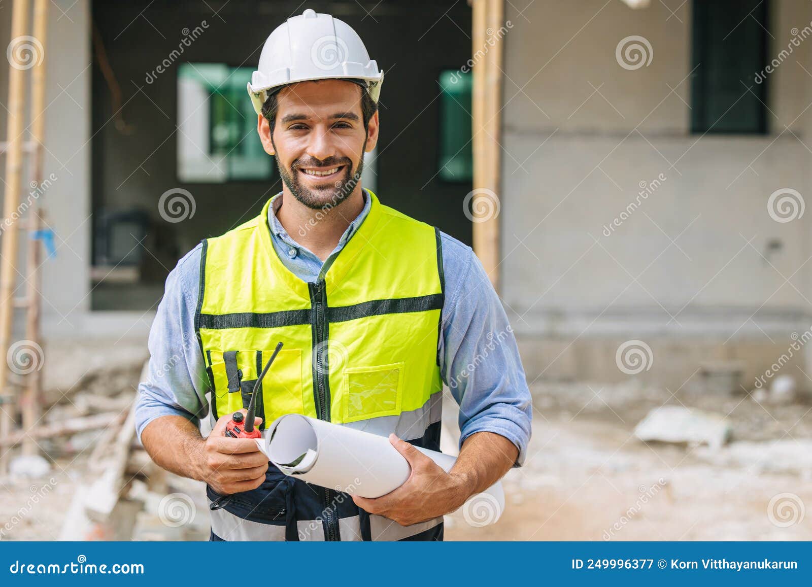 Engineer Builder. Happy Foreman Work in Construction Site Stock Image ...
