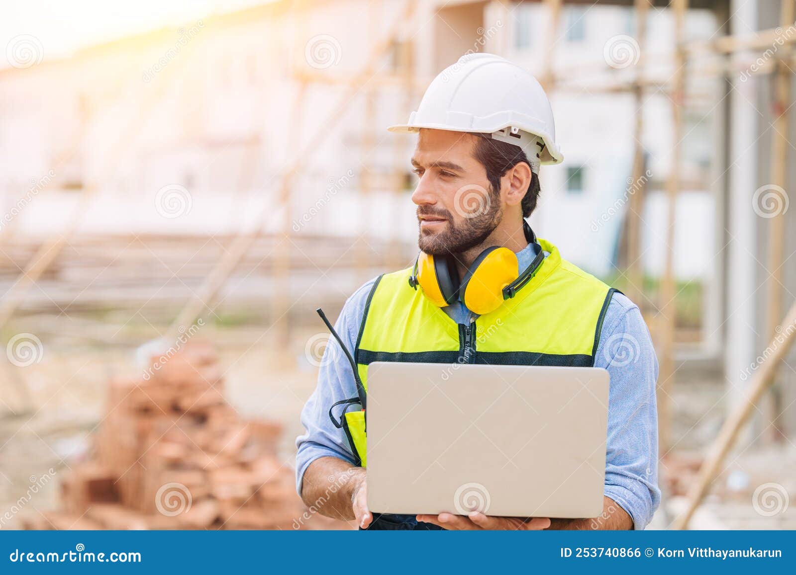 Engineer Builder. Happy Foreman Work in Construction Site Stock Photo ...
