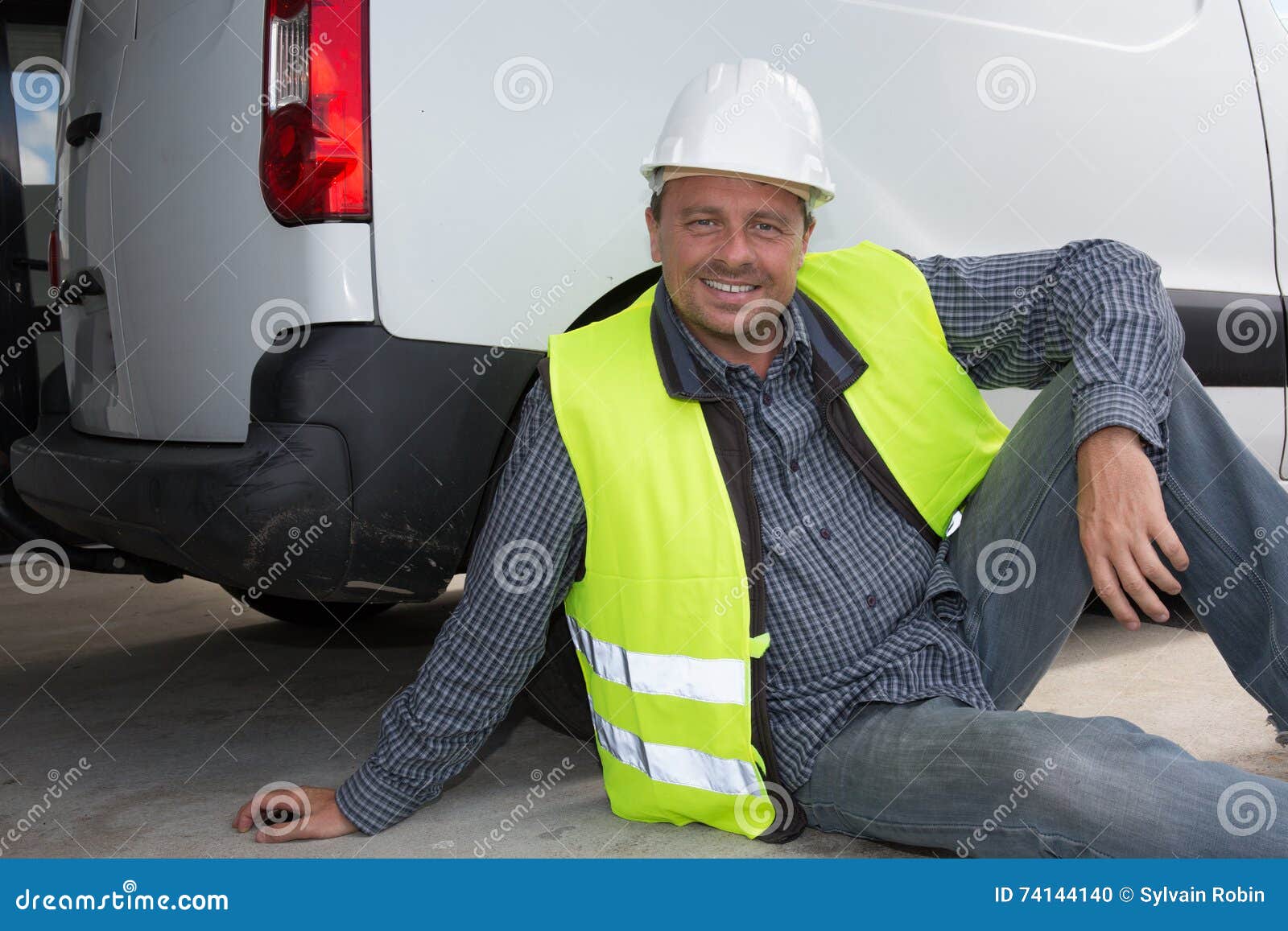 Engineer Builder Relaxing at a Construction Site Stock Photo - Image of ...