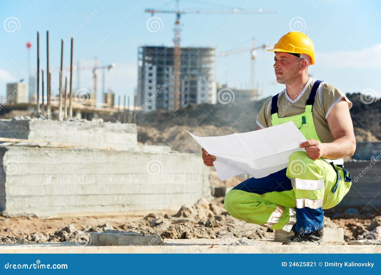 Engineer Builders at Construction Site with Draft Stock Image - Image ...
