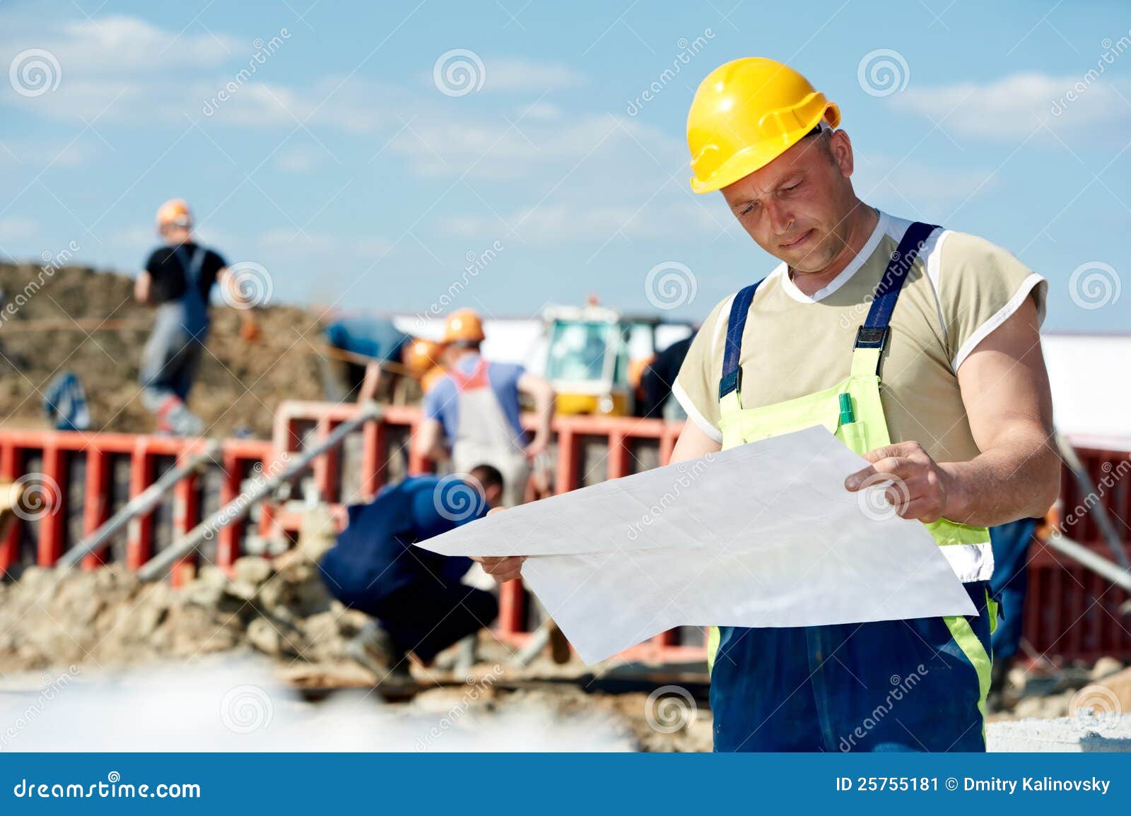 Engineer Builders at Construction Site with Draft Stock Image - Image ...