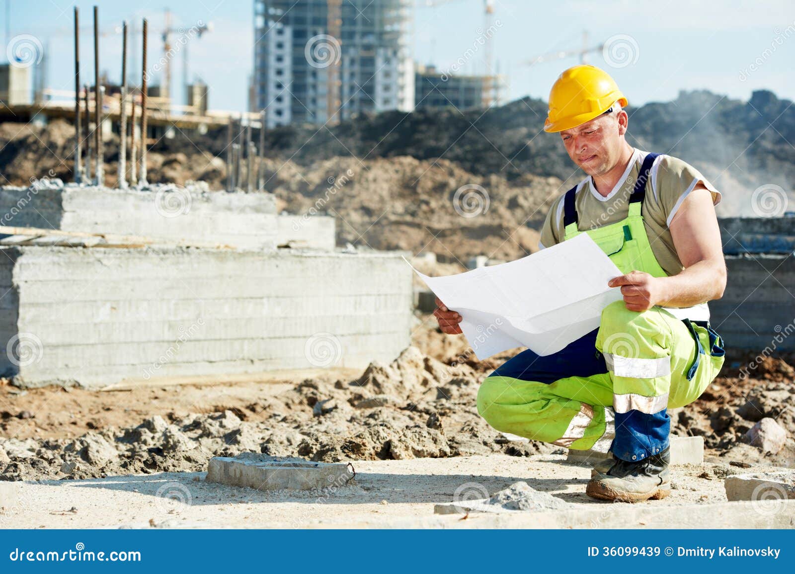 Engineer Builders at Construction Site with Draft Stock Image - Image ...