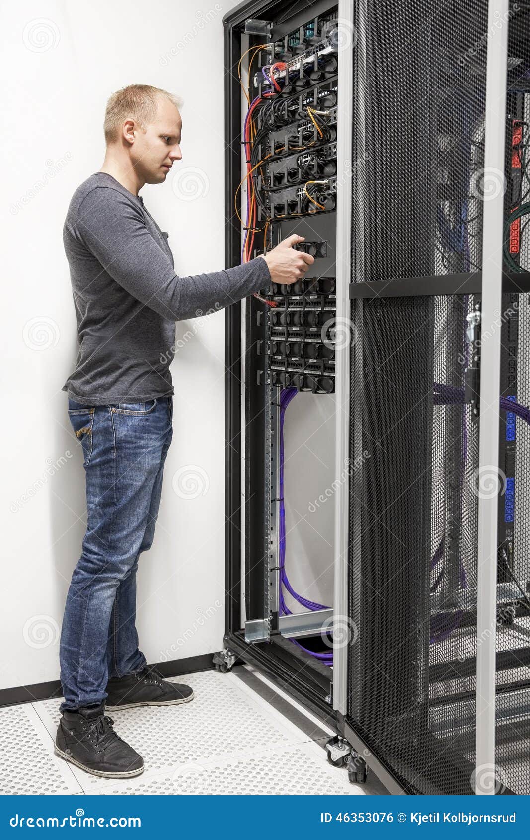 It Engineer Building Network Rack in Datacenter Stock Photo - Image of ...
