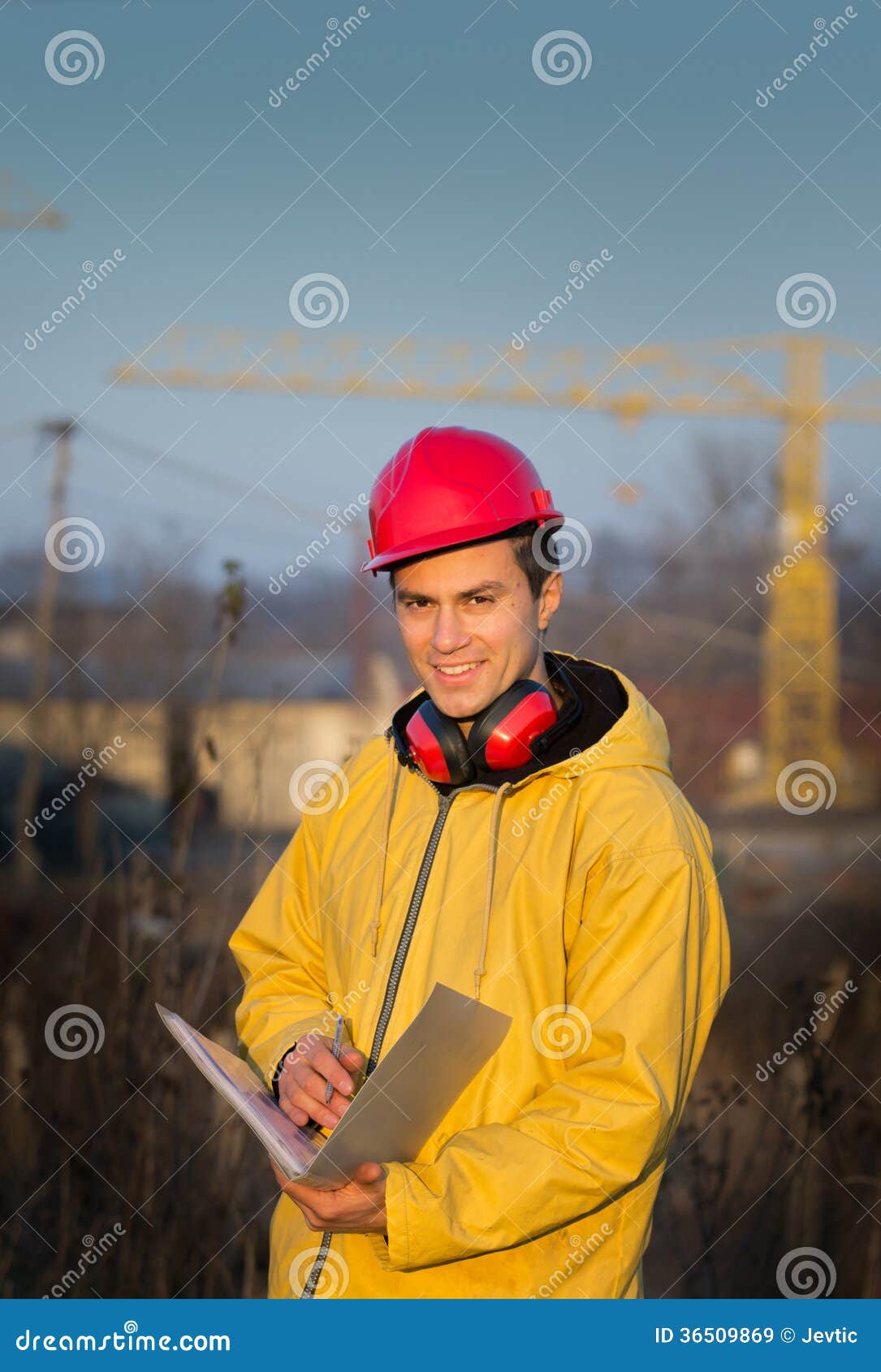 Engineer on building site stock image. Image of design - 36509869