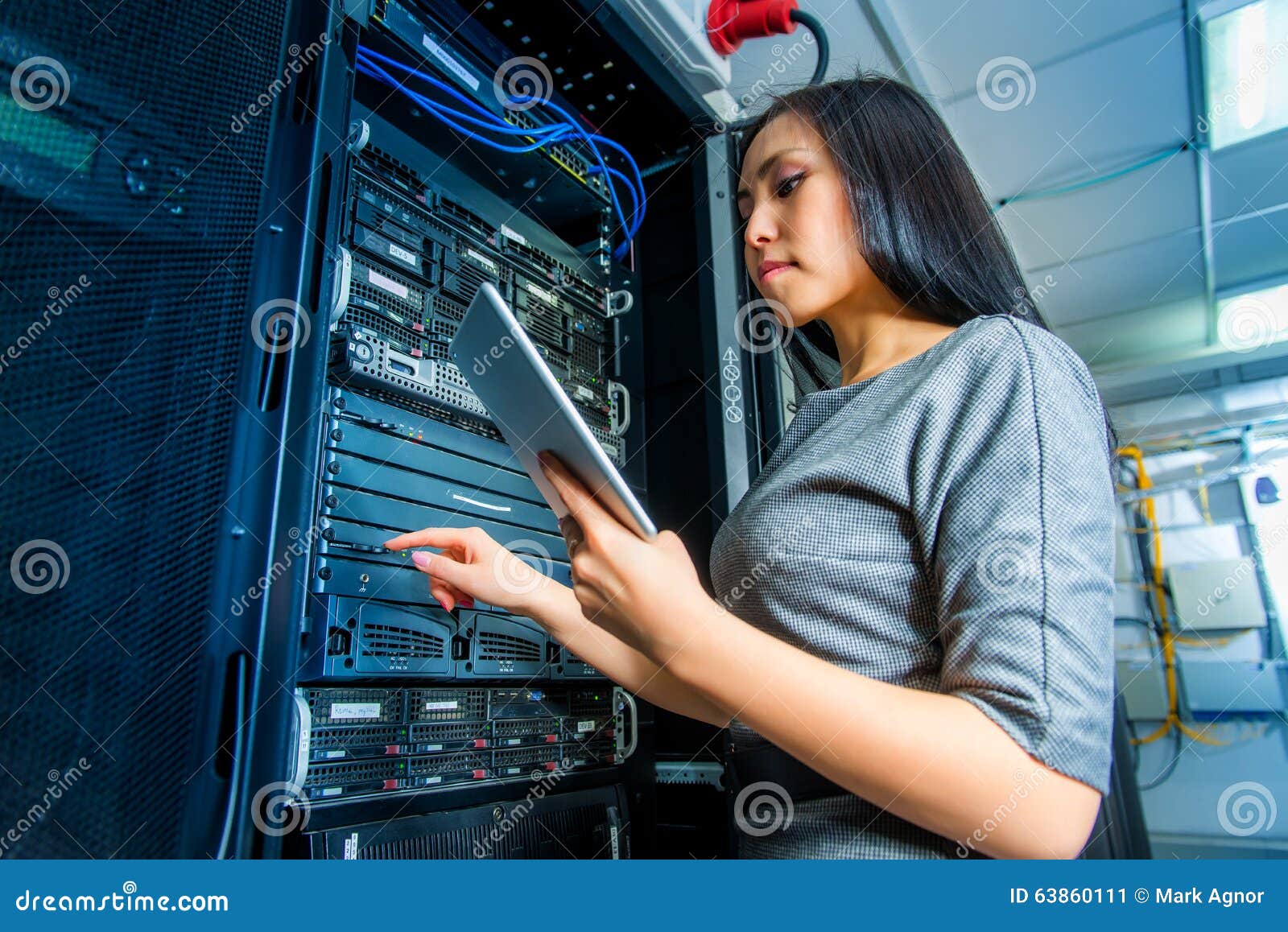 Engineer Businesswoman in Network Server Room Stock Image - Image of ...