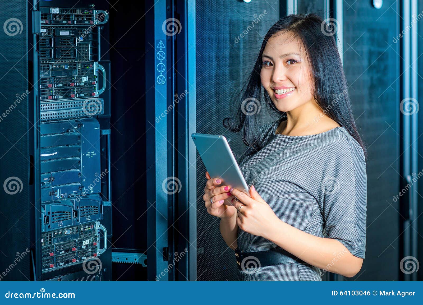 Engineer Businesswoman in Network Server Room Stock Photo - Image of ...