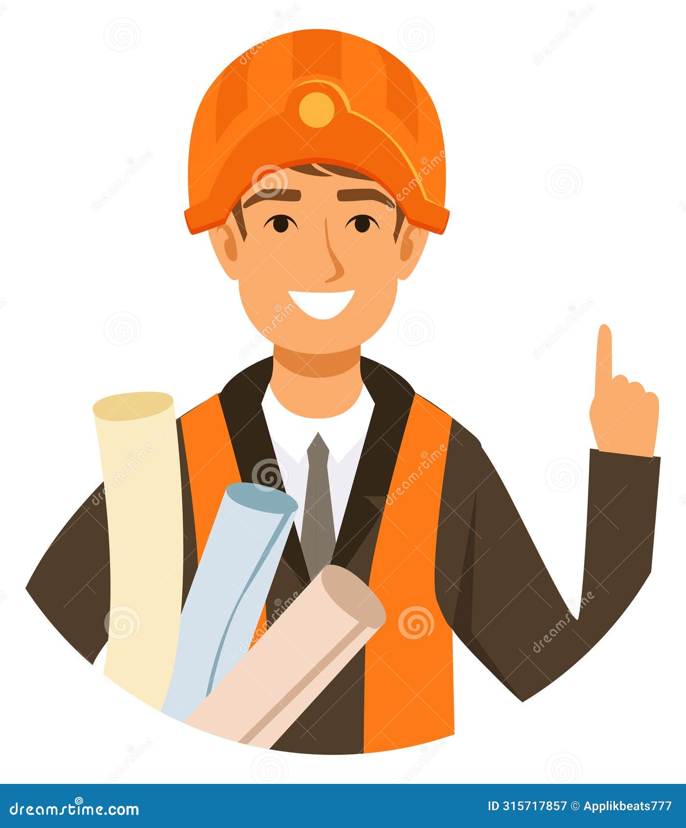 Engineer Cartoon Character. Man in Hard Hat Hold Blueprints Stock ...