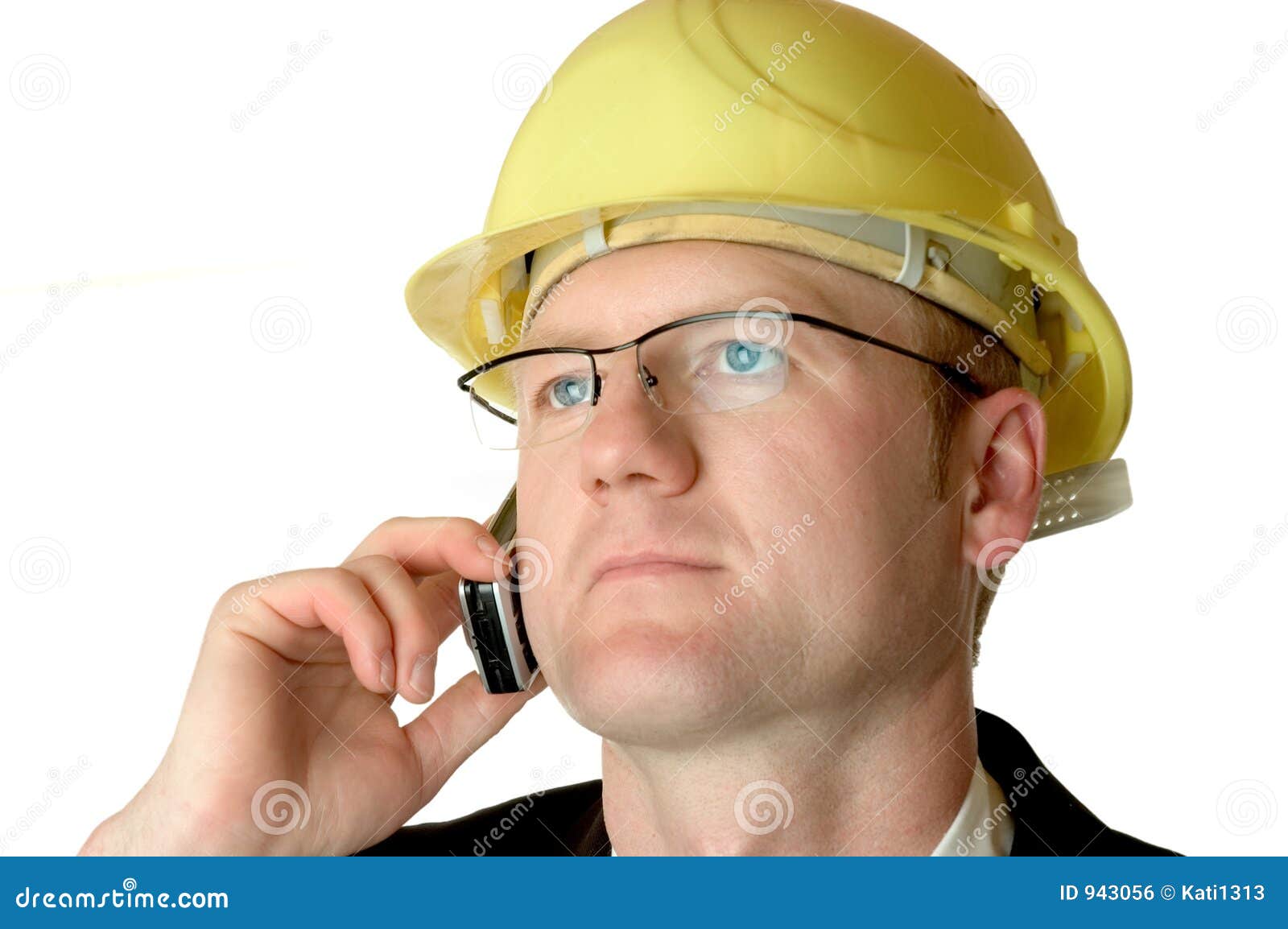 Engineer with cellphone stock photo. Image of person, isolated - 943056